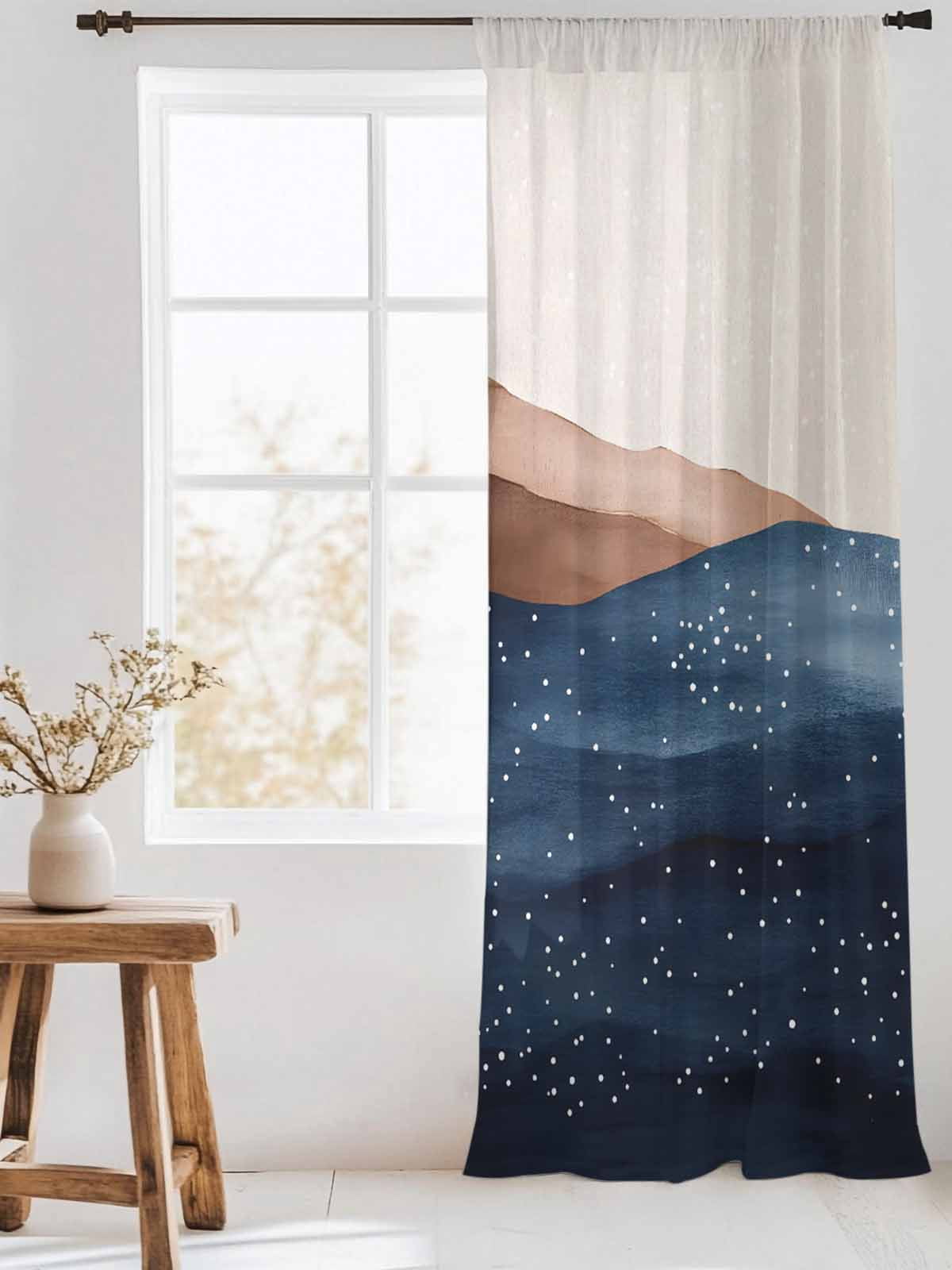 Blue Brown Wave Sheer Curtains 108 Inch Long 1 Panel Deep Blue Abstract ...