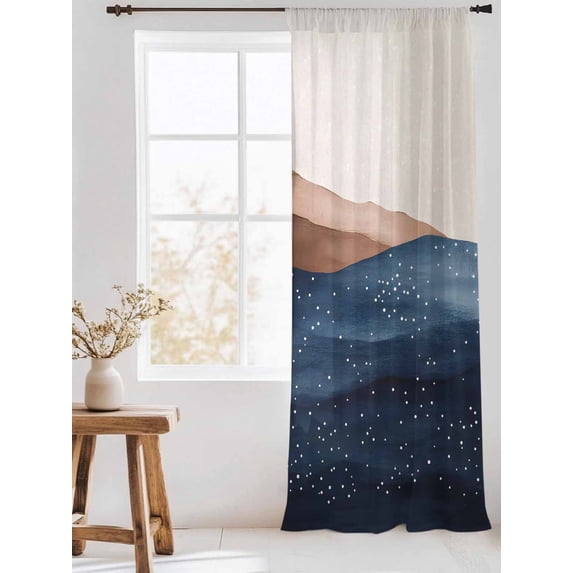 Blue Brown Wave Sheer Curtains 108 Inch Long 1 Panel Deep Blue Abstract ...