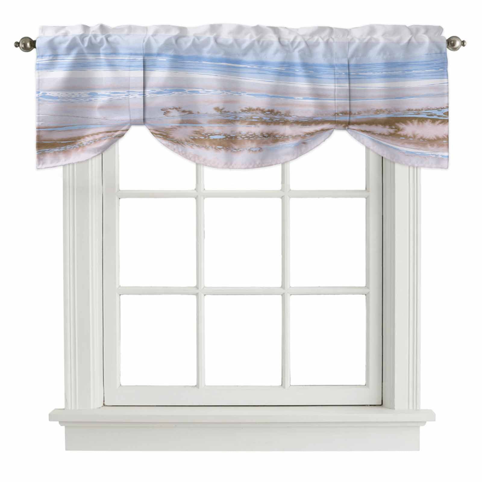 Blue Brown Wave Tie Up Valance Curtains Watercolor Texture Abstract Art ...