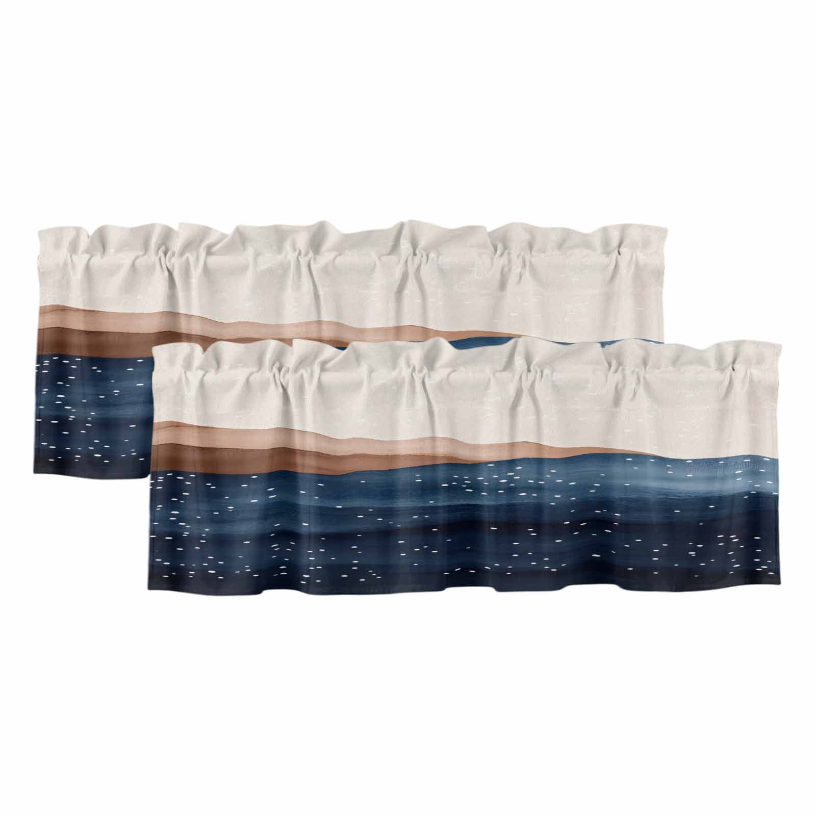 Blue Brown Wave Valances for Windows 2 Panels Deep Blue Abstract Art ...