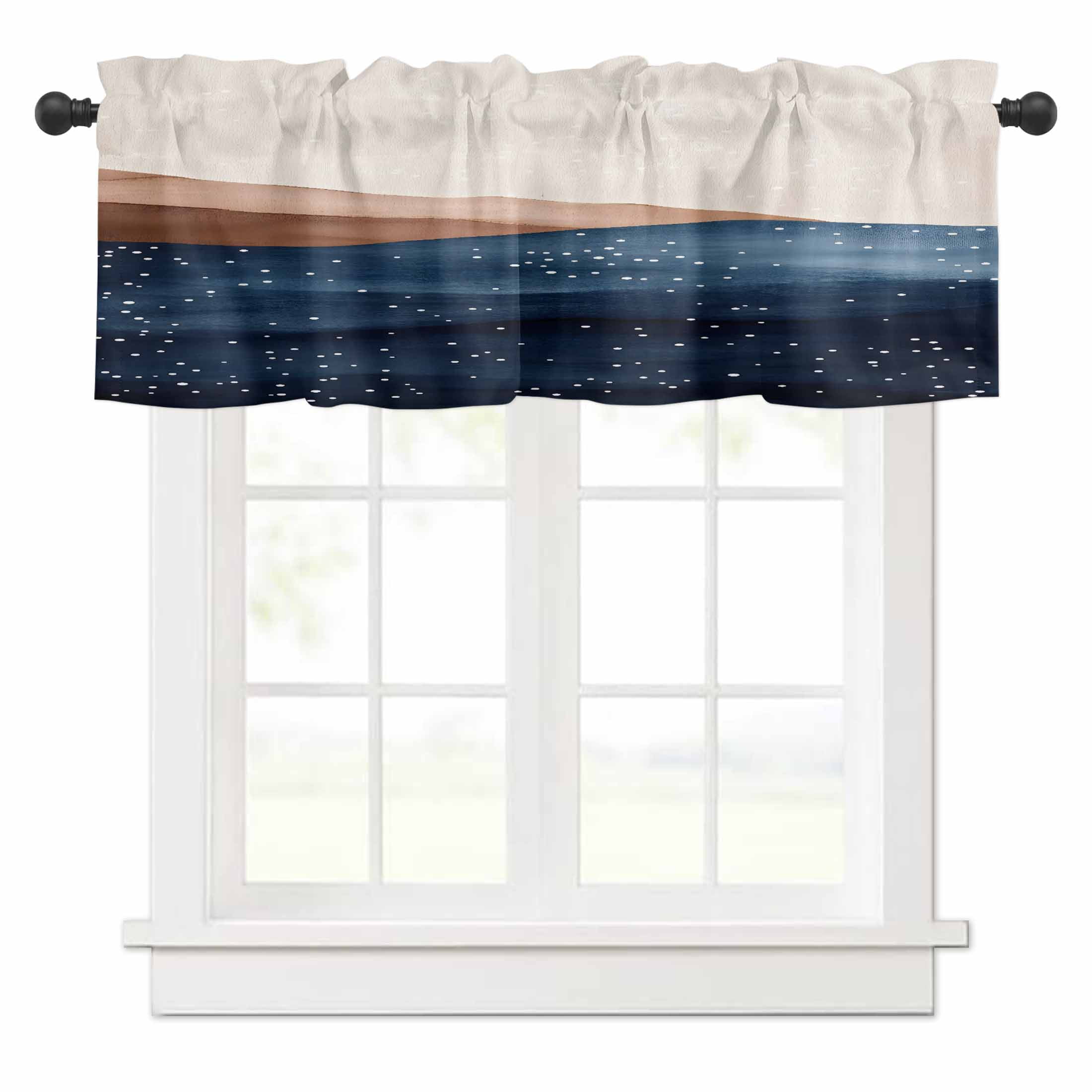 Blue Brown Wave Valances for Windows Deep Blue Abstract Art Rod Pocket ...