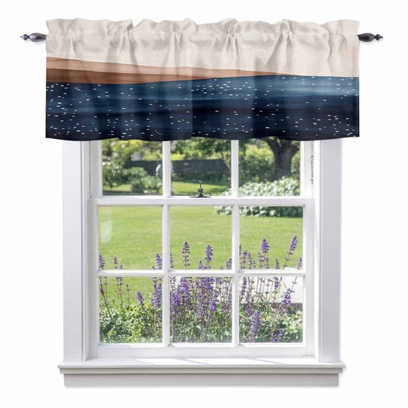 Blue Brown Wave Valances for Windows, Deep Blue Abstract Art Rod Pocket ...