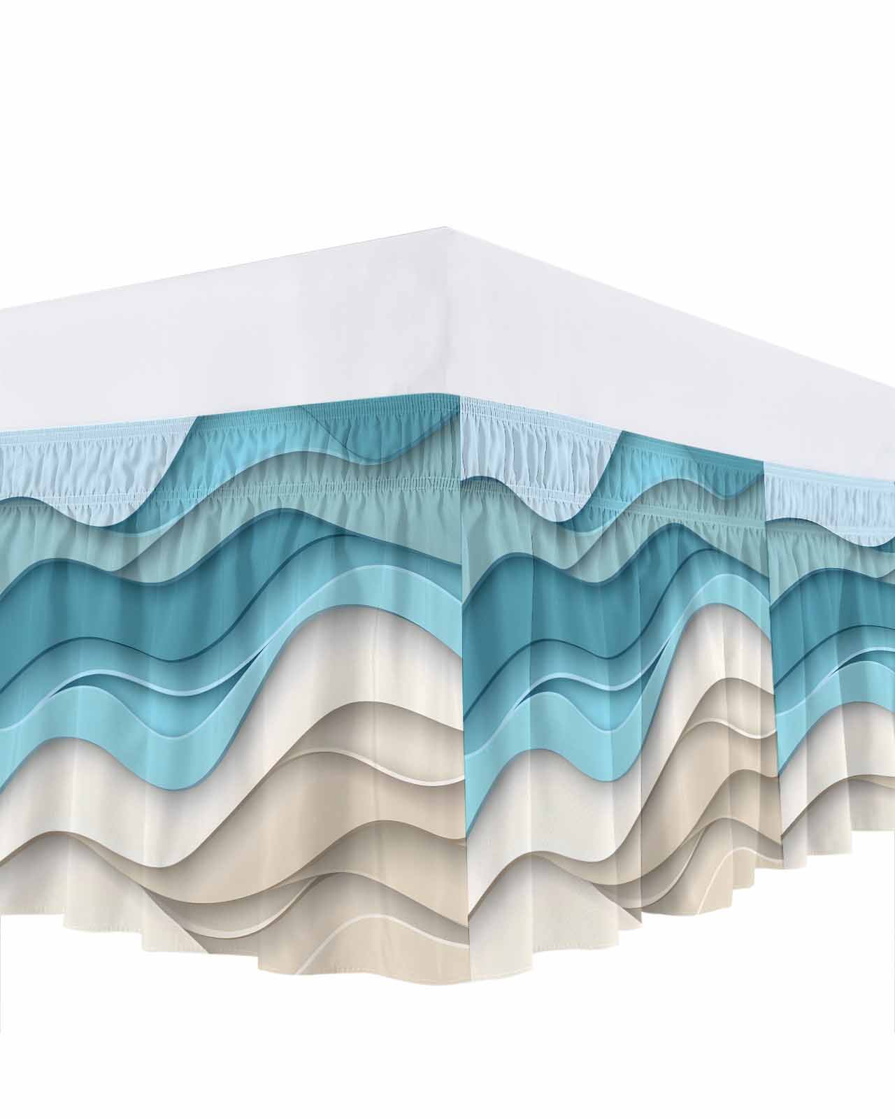 Blue Brown Waves Bed Skirt Abstract Water Ripple Modern Gradient Bed Skirts Queen Size 18 Inch ...