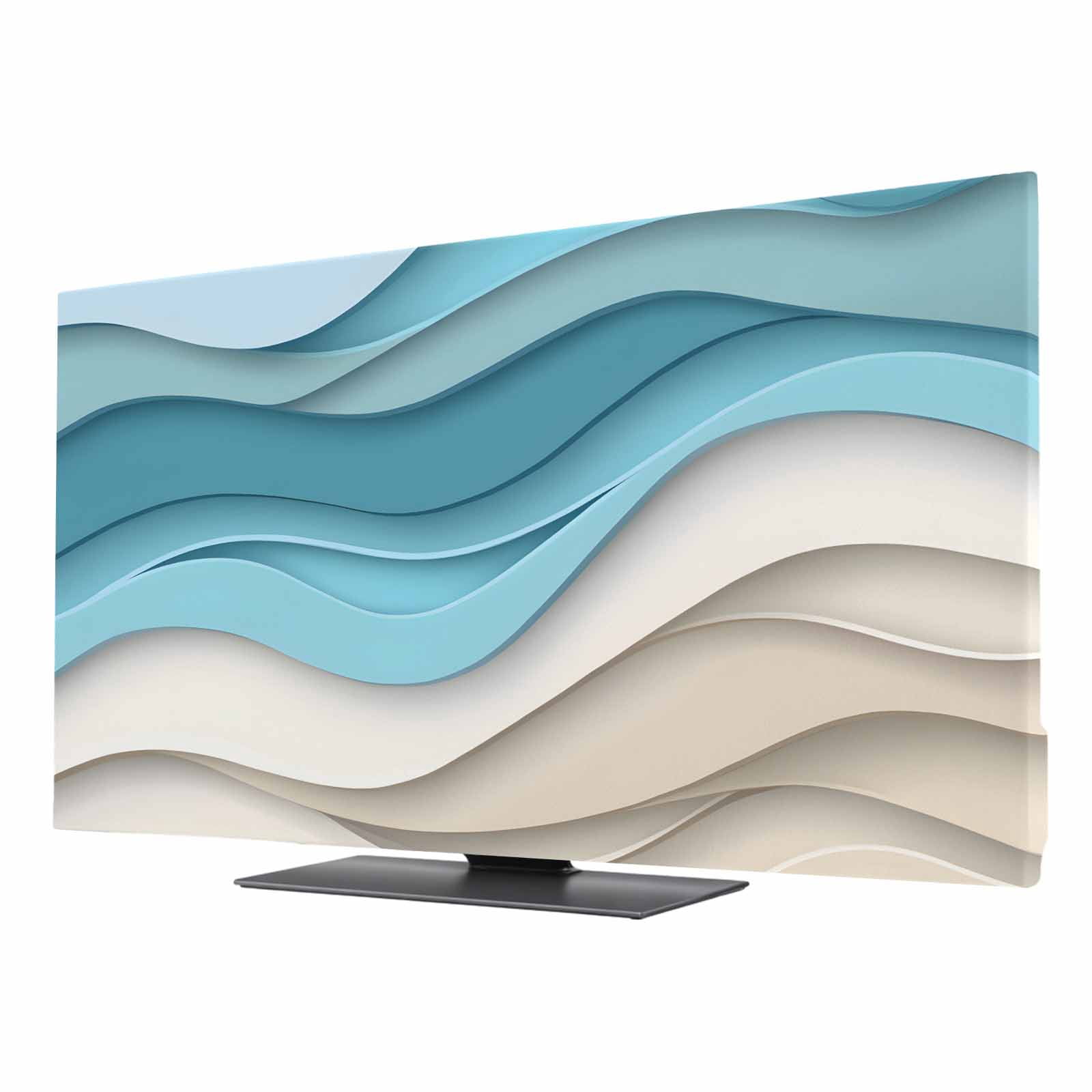 Blue Brown Waves TV Dust Cover 32 Inch, Abstract Water Ripple Modern ...