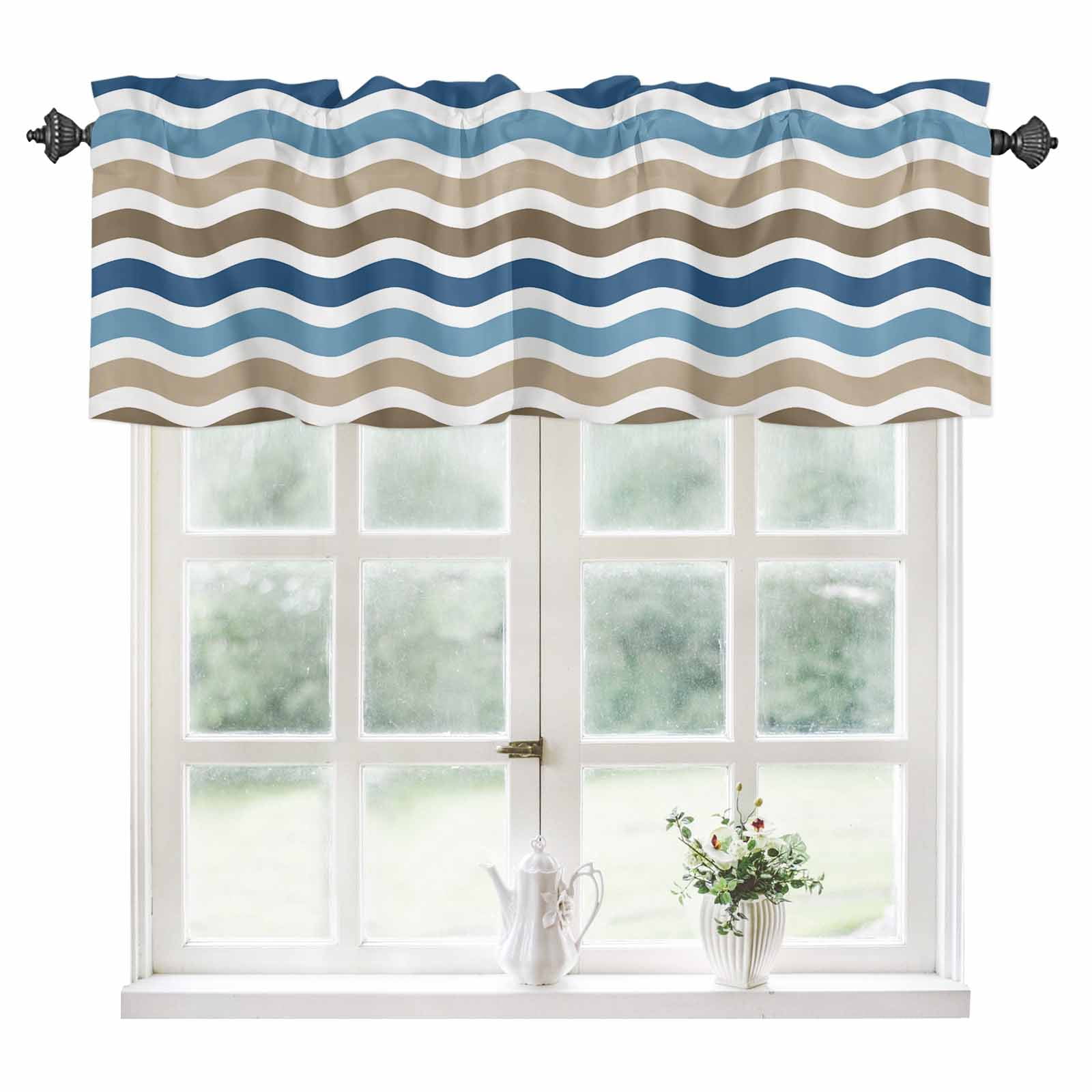 Blue Brown White Ombre Kitchen Valances for Windows 42x12 Inch Kitchen ...