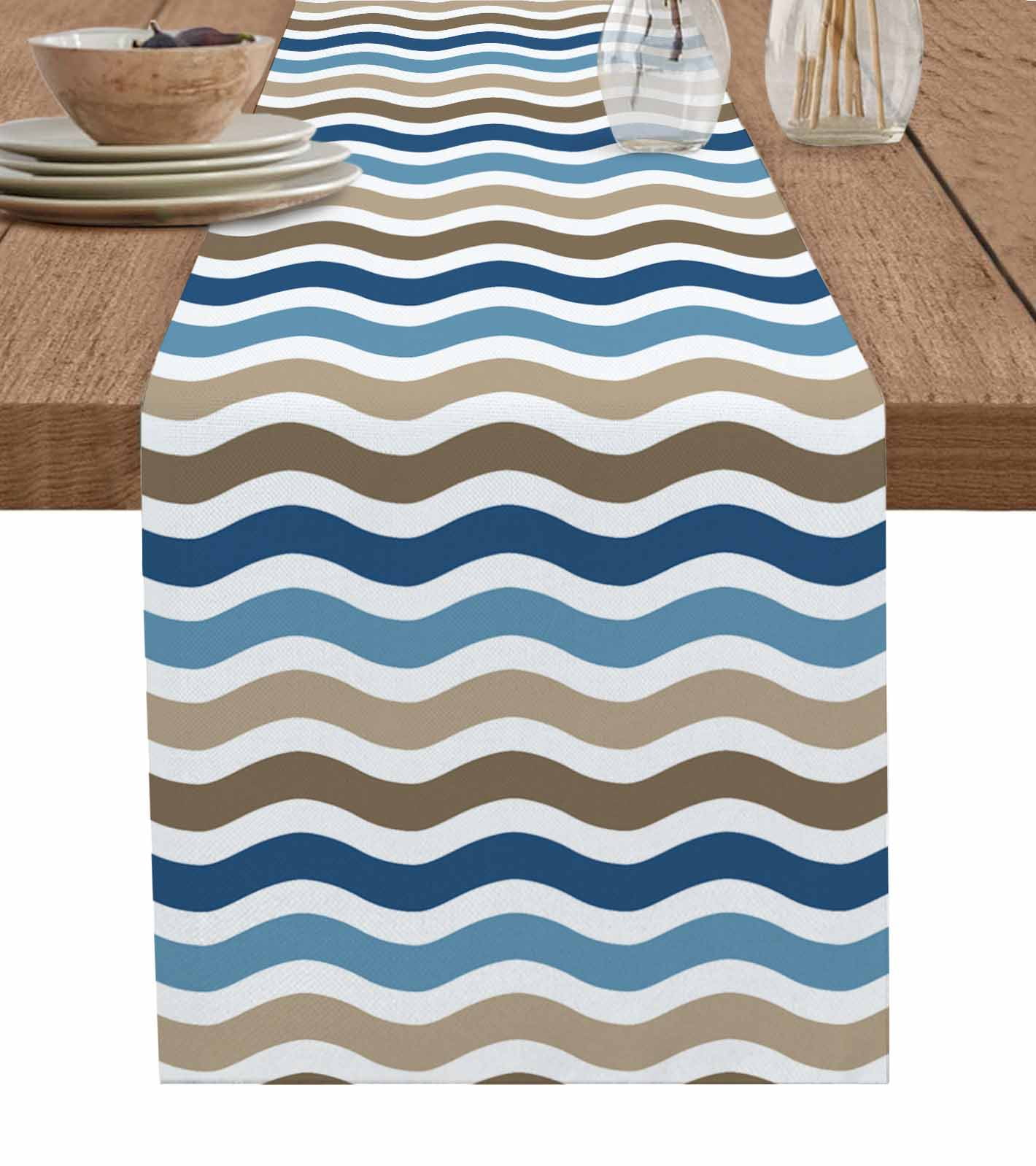 Blue Brown White Ombre Table Runner - 70 Inch Long, Kitchen Dining ...