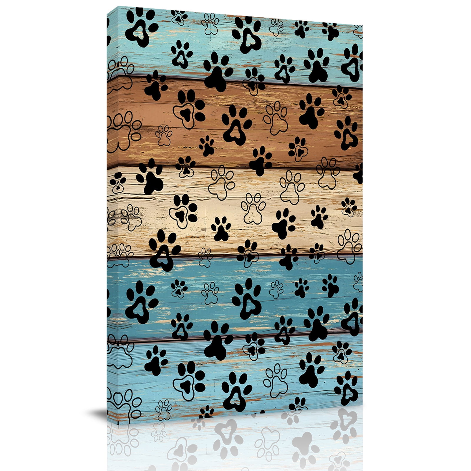 Blue Brown Wood Grain Canvas Wall Art for Living Room, Dog Paw Pattern ...