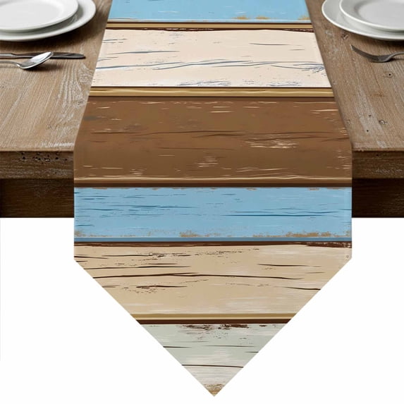 Blue Brown Wood Grain Table Runner Linen Burlap Table Runner 90 Inches ...