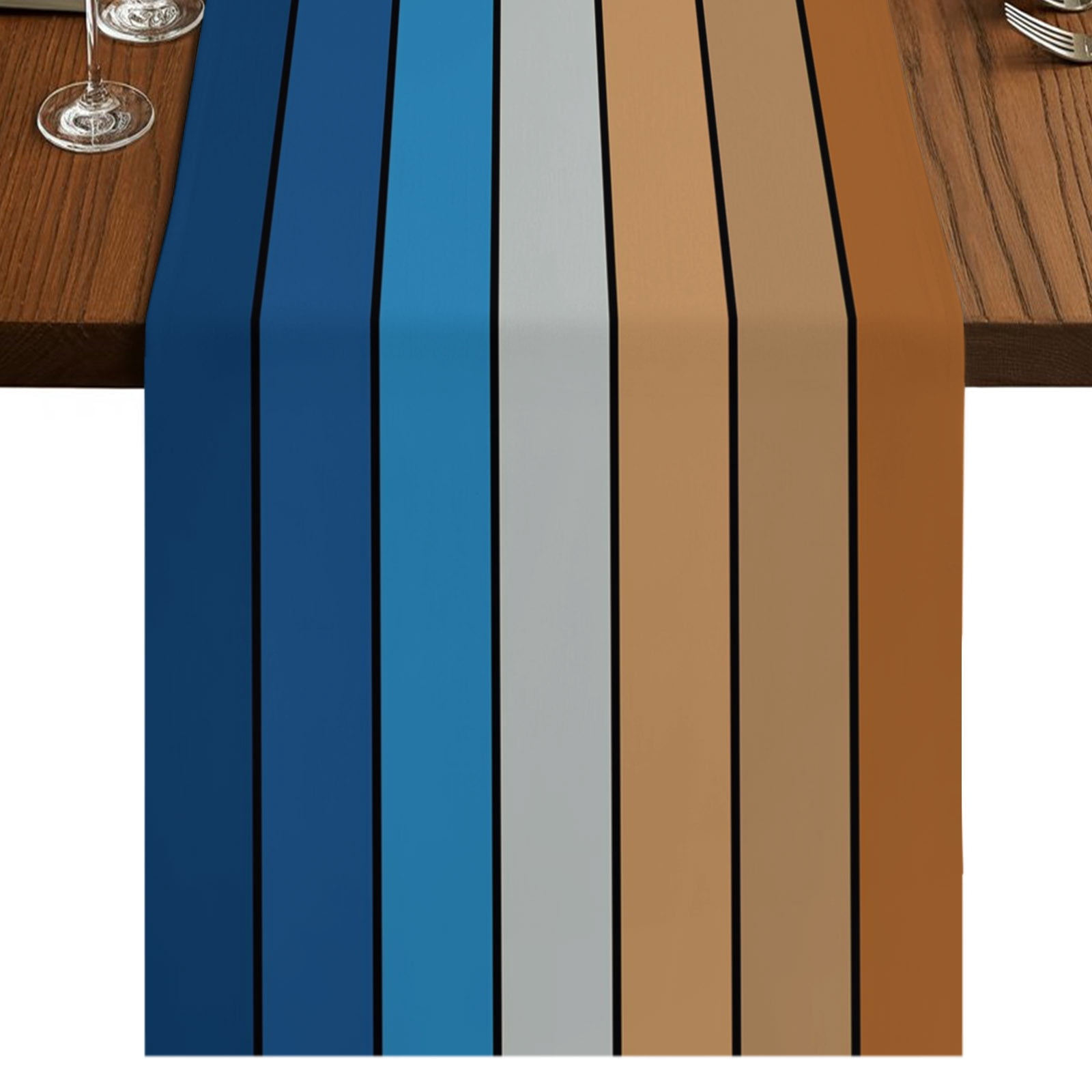 Blue Brown Wooden Grain Burlap Cotton Table Runner 13x72 Inches Long ...