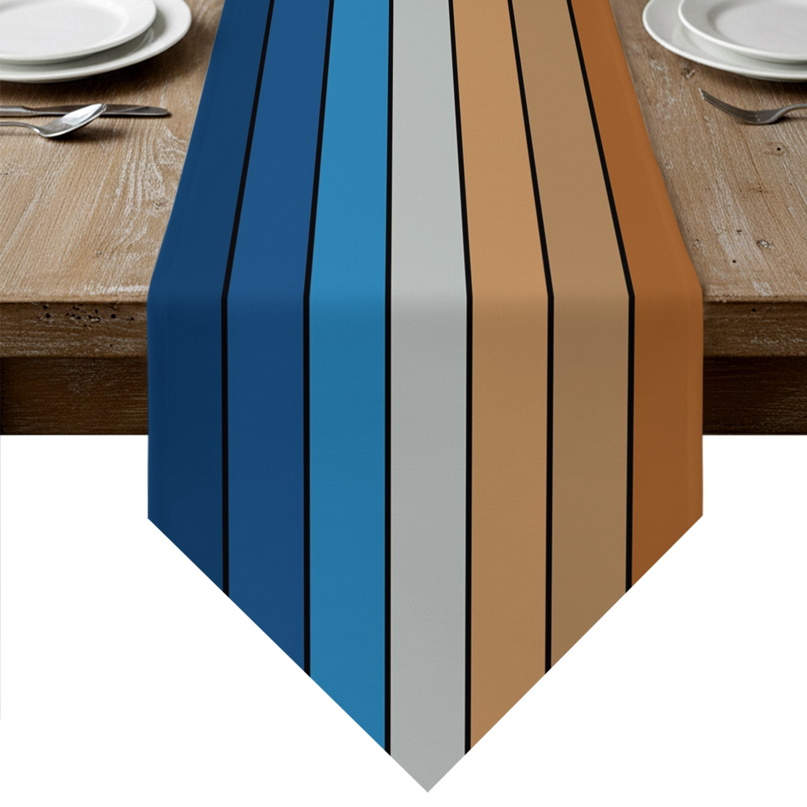 Blue Brown Wooden Grain Table Runner Linen Burlap Table Runner 48 ...