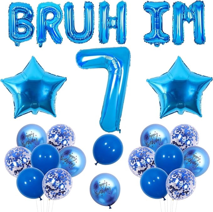Blue Bruh It's My 7th Birthday Decorations Bruh I'm 7 Party Decor Bro I ...