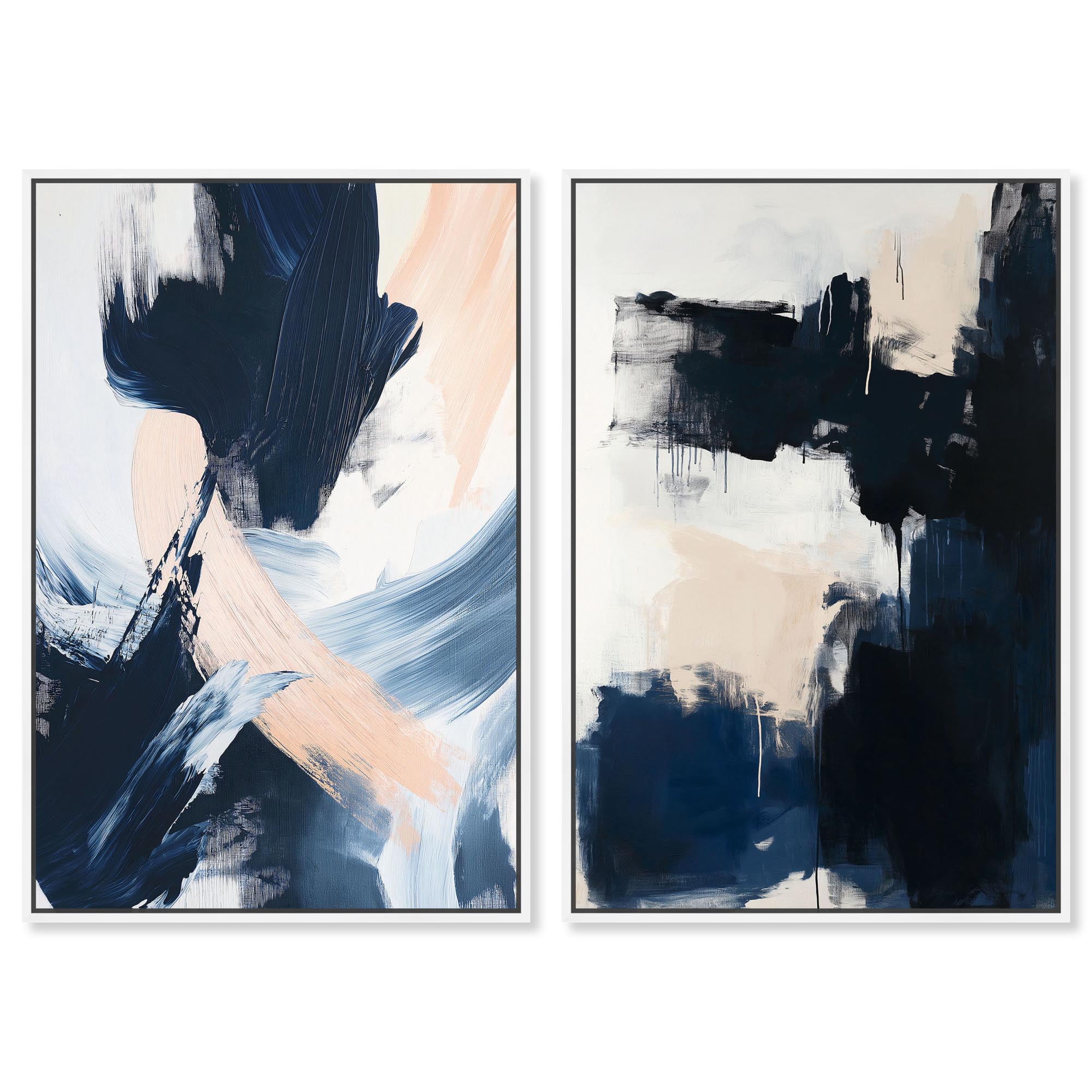 Blue Brush Set Canvas Set of 2 Luxe Abstract Sets by Art Remedy, White ...