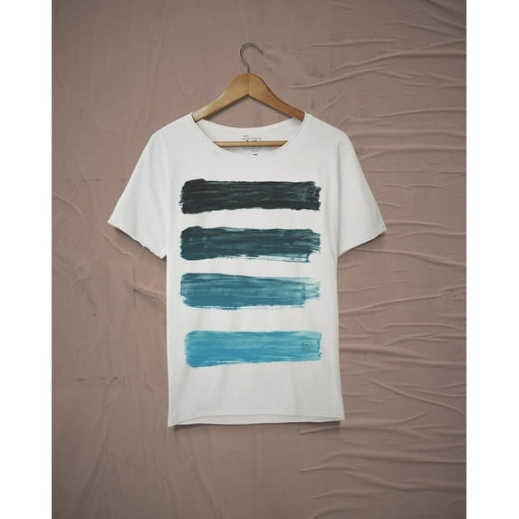 Blue Brushstroke Pattern Graphic Tee, Artistic Painted Lines Minimal ...