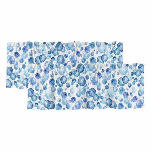 Blue Bubbles 2 Panels Kitchen Valance, Watercolor Gradient Bubble ...