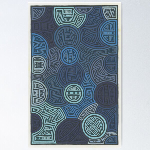 Blue Bubbles Bordered Poster Wall Art, Modern Wall Decor For Living ...