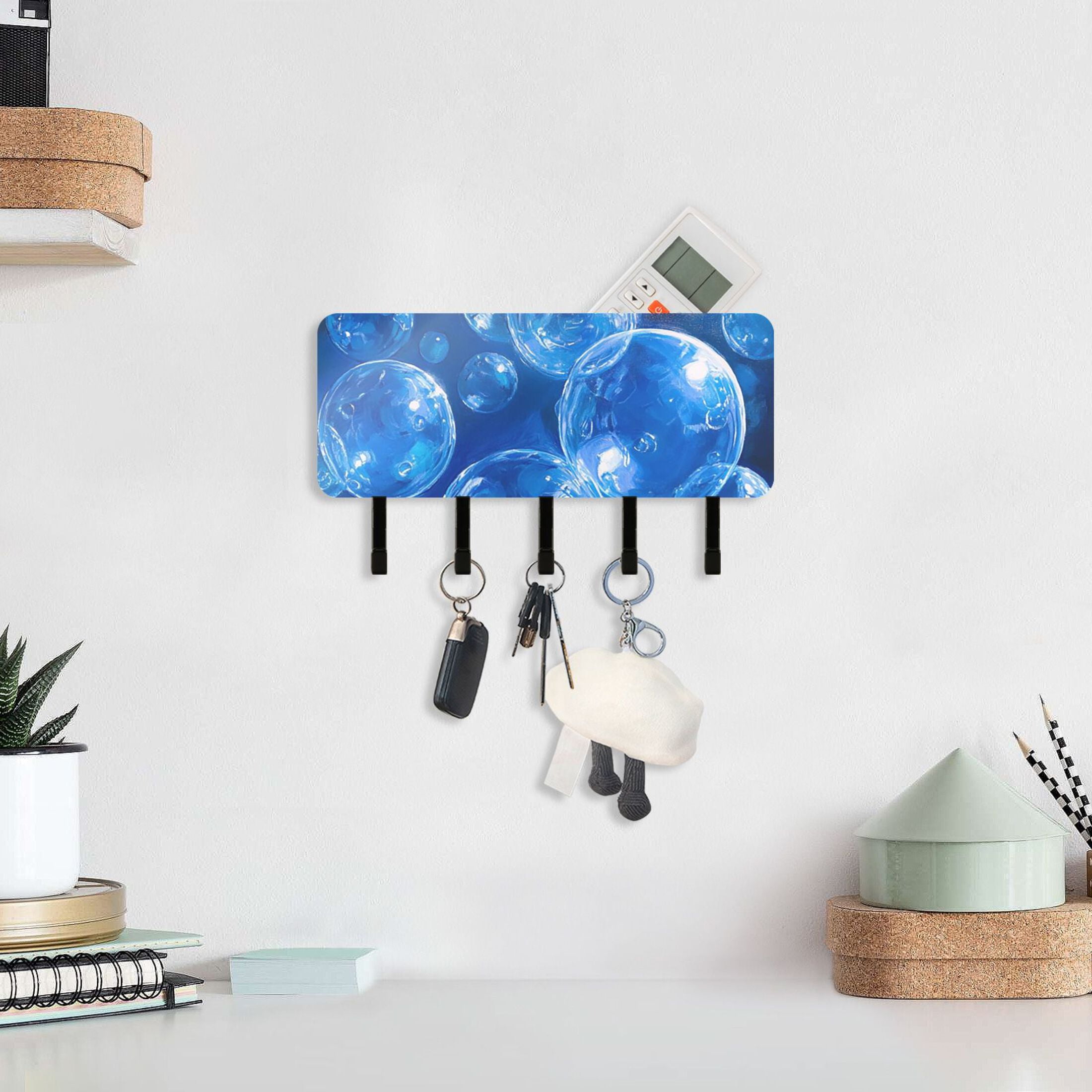 Blue Bubbles Key Holder for Wall Mail Holder Organizer with 5 Key Hooks Wall Mount Key Rack with ...
