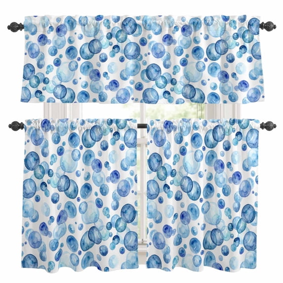 Blue Bubbles Kitchen Curtains Set for Windows, Watercolor Gradient ...