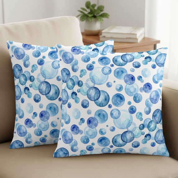 Blue Bubbles Pillow Covers Set of 2, Watercolor Gradient Bubble Summer ...