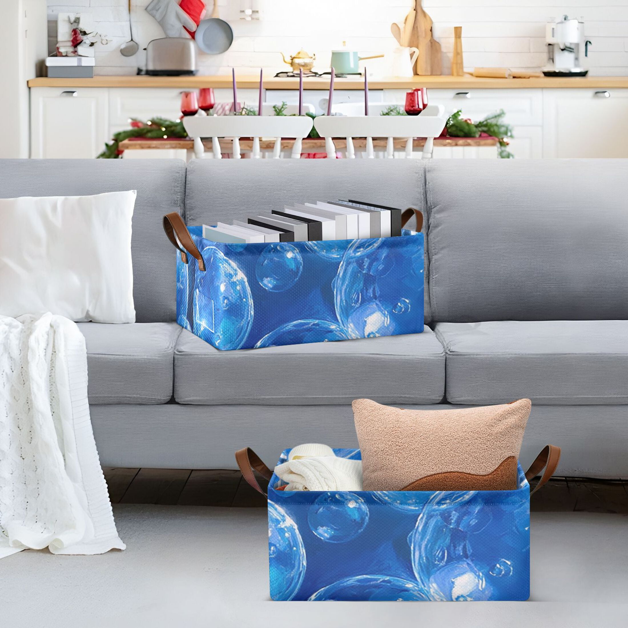 Blue Bubbles Storage Bins with Handles Foldable Storage Baskets for ...