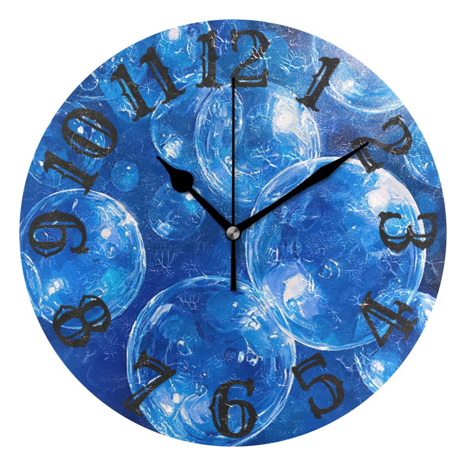 Blue Bubbles Wall Clock 10 inch Non-Ticking Easy to Read Decorative Clocks for Home Bedroom ...