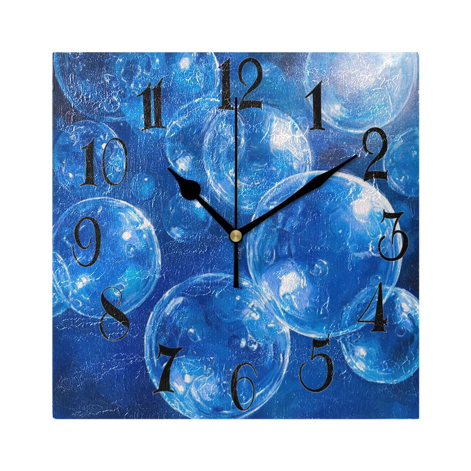Blue Bubbles Wall Clock Decorative Square Silent Non-Ticking Operated ...
