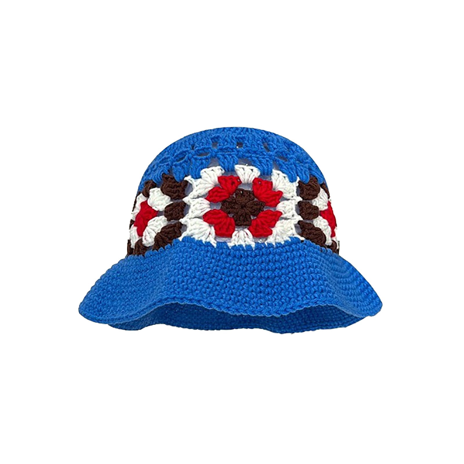 Blue Bucket Hats Japanese Vintage Hollow Flowers Handmade Knitted Pot ...