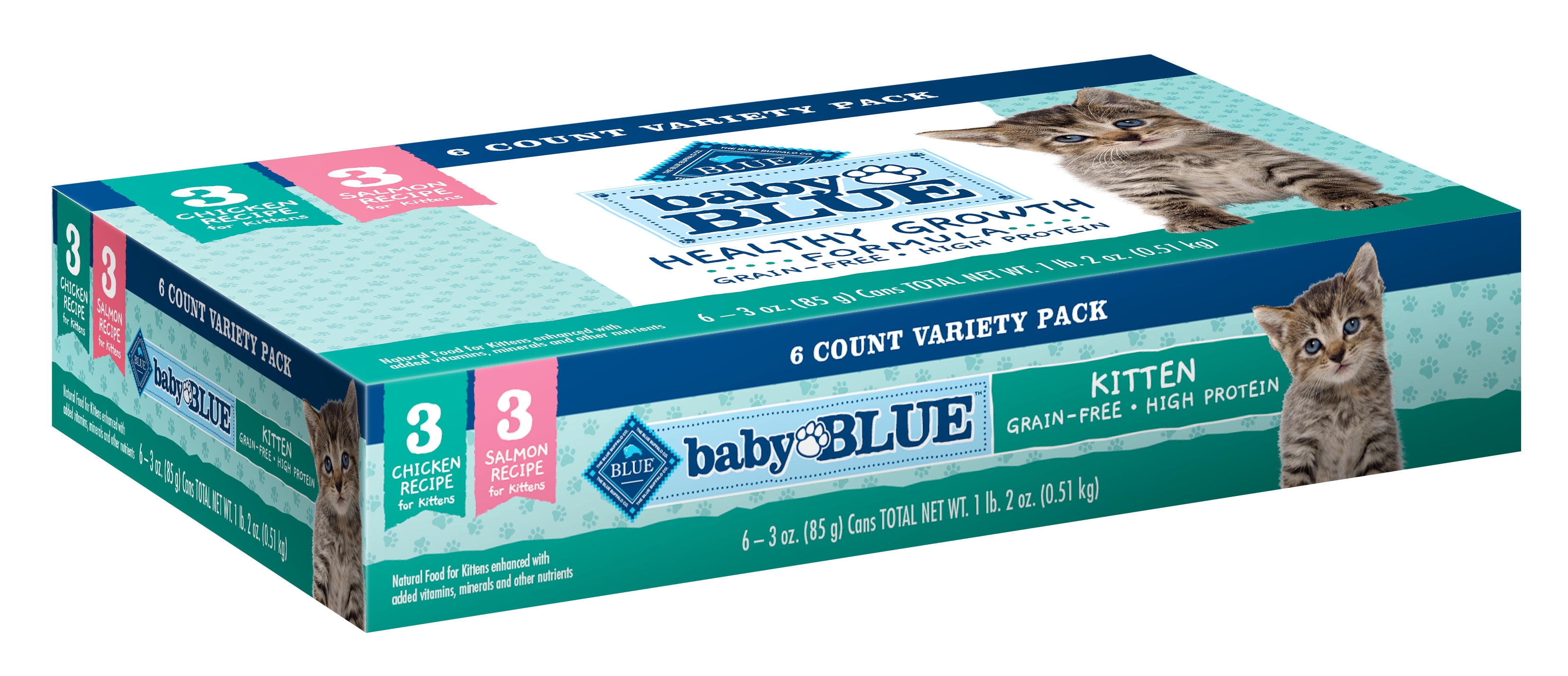Blue Buffalo Baby BLUE Kitten Wet Cat Pate Food, Chicken & Salmon, 3-oz ...