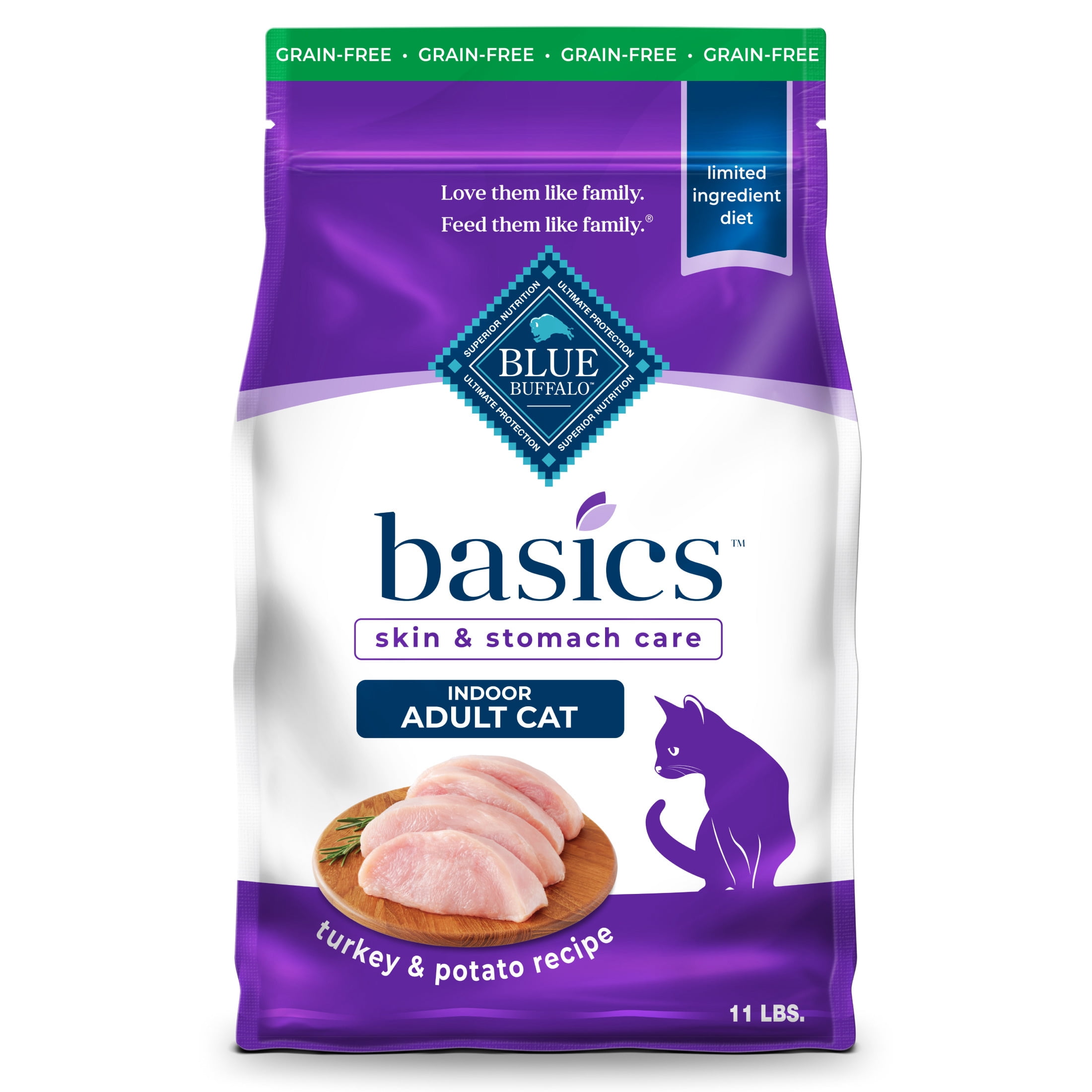 Blue Buffalo Basics Grain-Free Dry Cat Food Skin & Stomach Care, Turkey ...