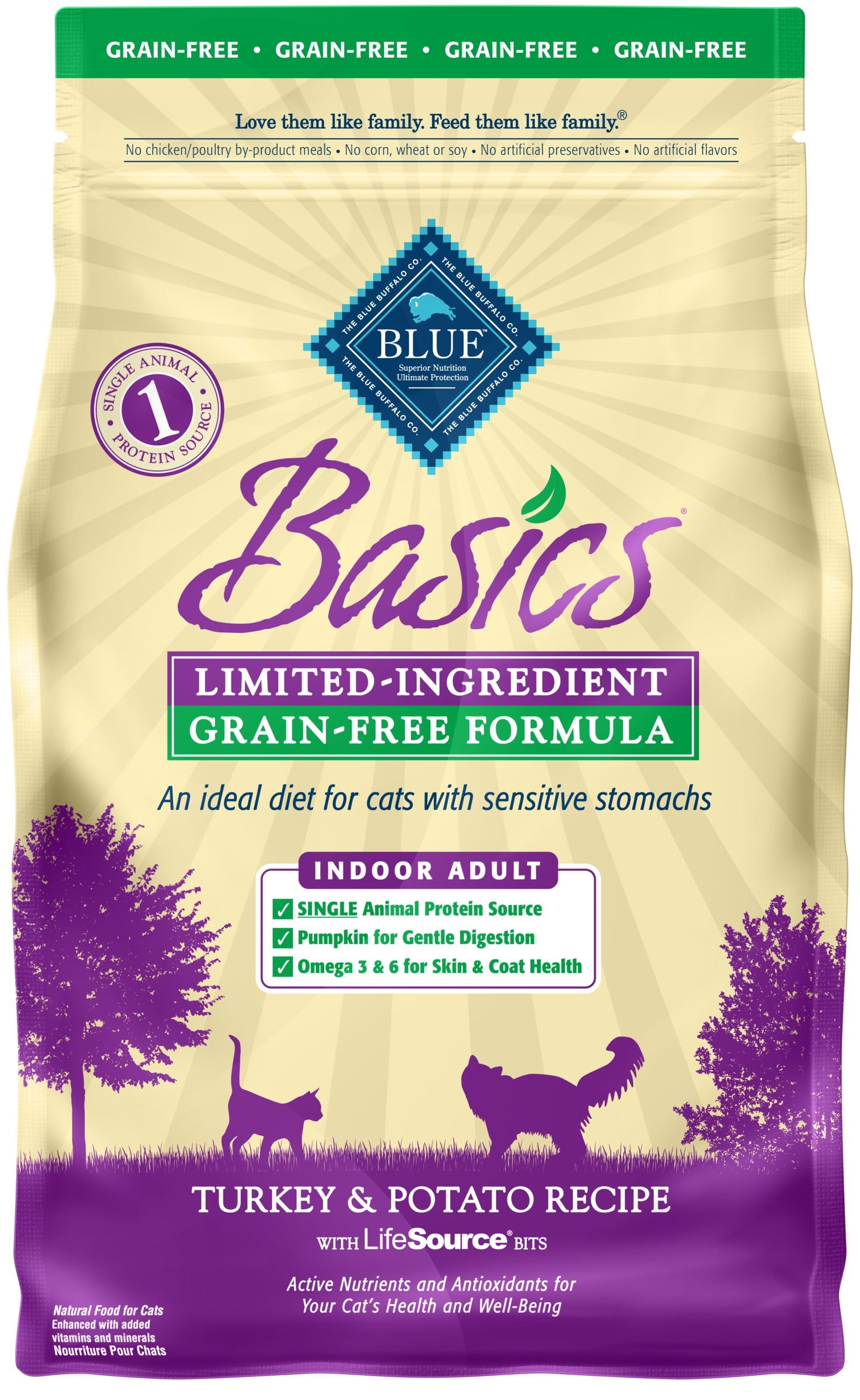 Blue Buffalo Basics Grain-Free Dry Cat Food Skin & Stomach Care, Turkey ...