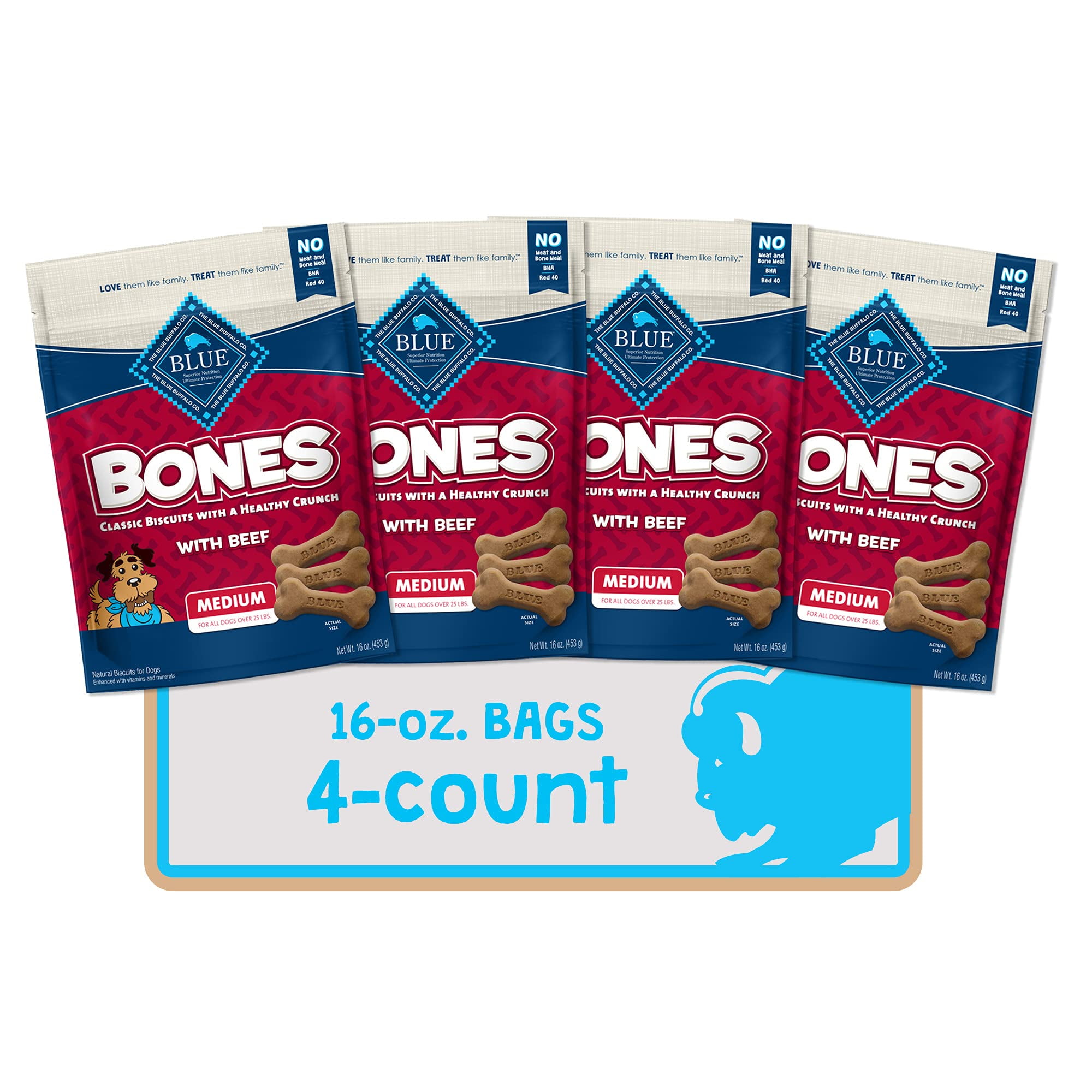 Blue Buffalo Bones Natural XEF1 Crunchy Dog Treats Medium Dog Biscuits ...