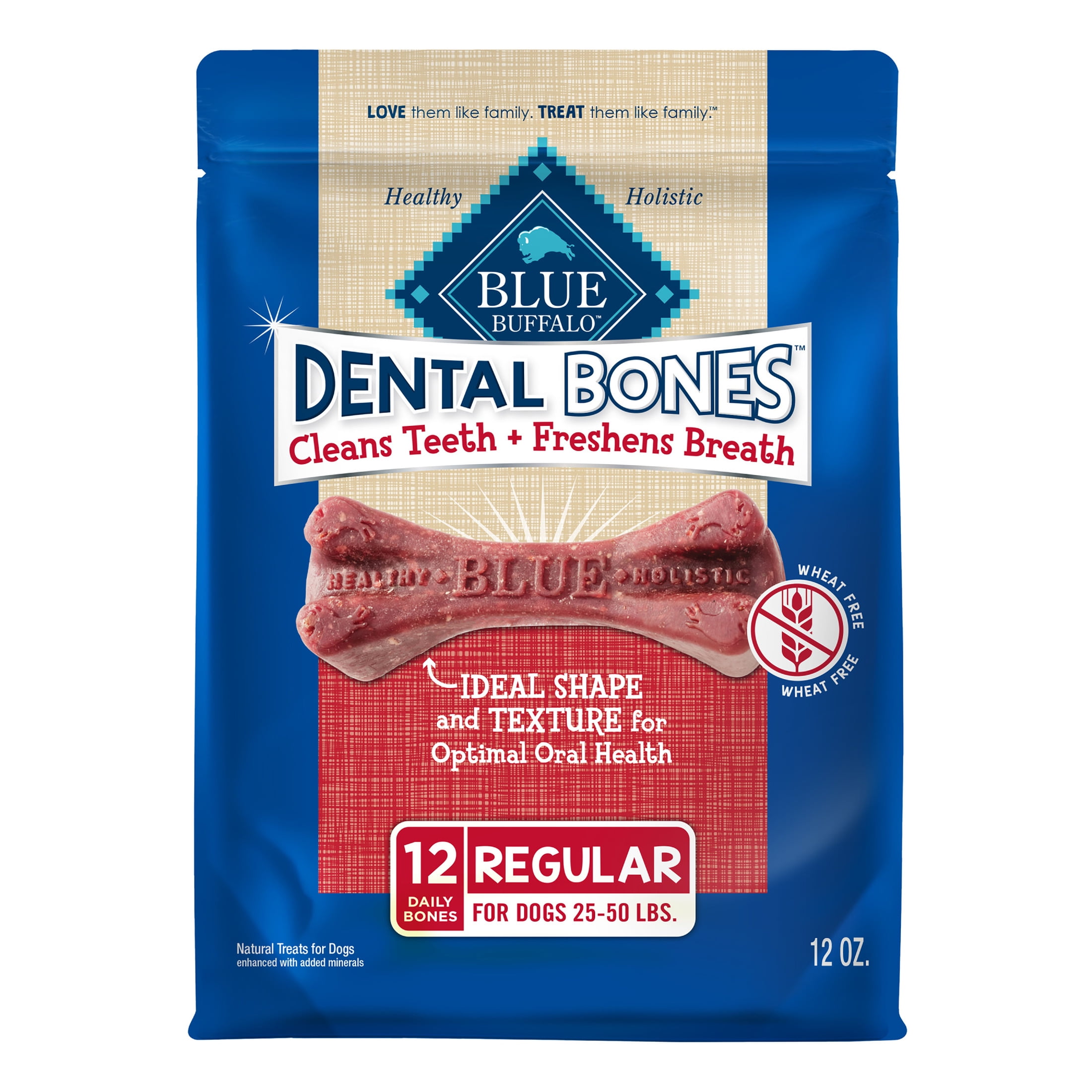 Blue Buffalo Dental Bones Regular Natural Dental Chew Dog Treats, 12-oz ...