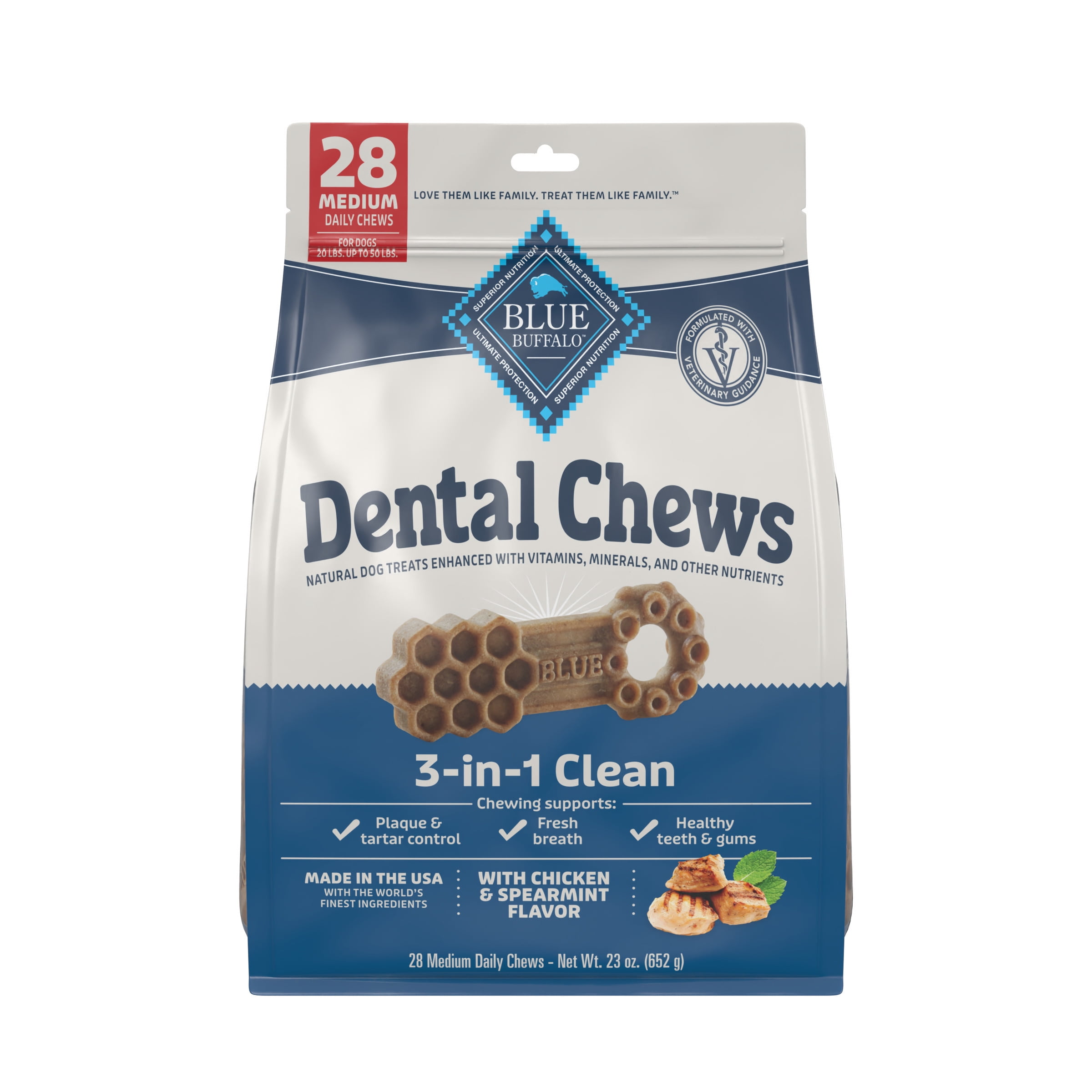 Blue Buffalo Dental Chews Medium Natural Dog Treats, Chicken ...