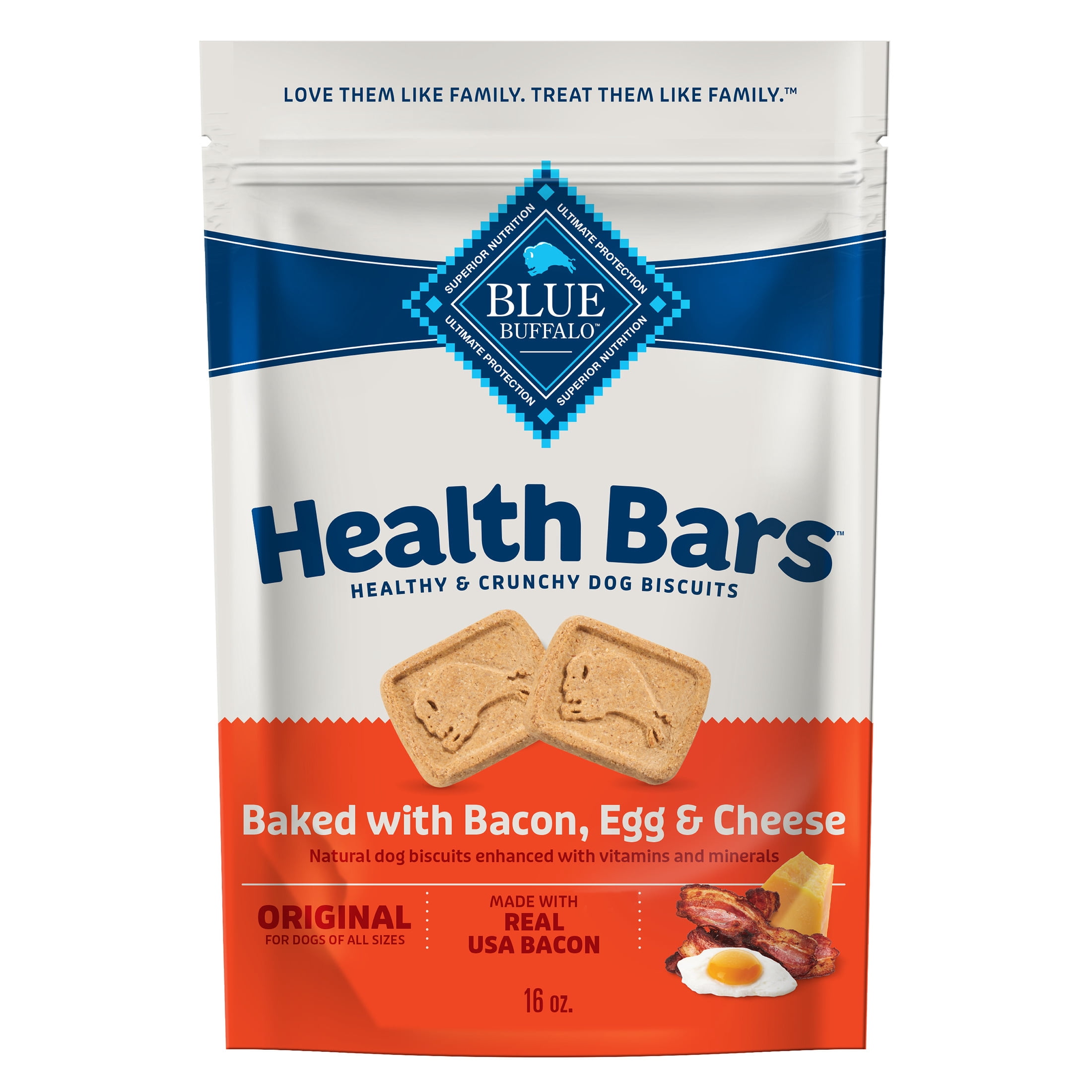 Blue Buffalo Natural Dog Treats Crunchy Biscuits Bacon, Egg & Cheese 16 ...