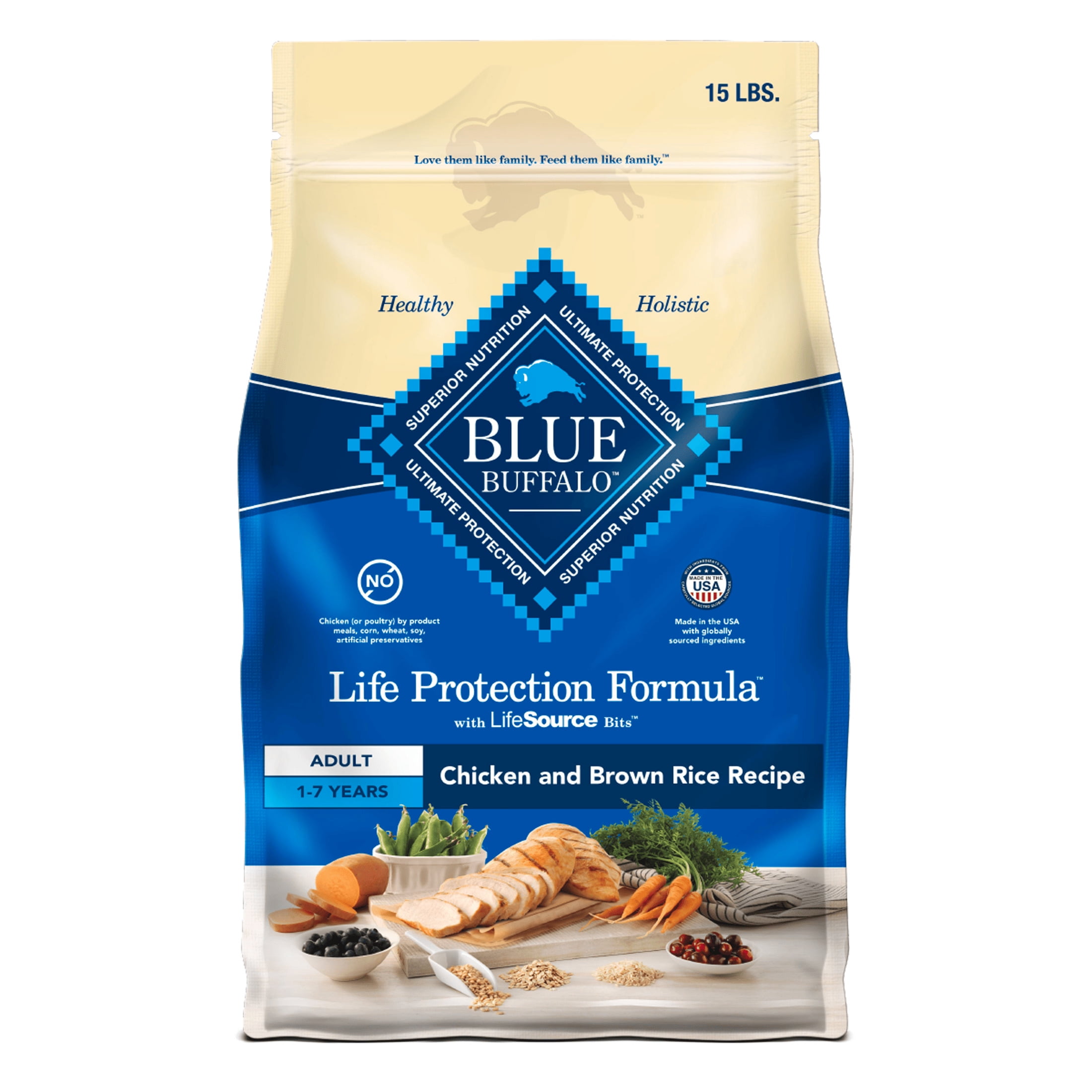 Free Shipping! Blue Buffalo Adult Dry Dog Food Chicken Brown Rice 15 ...