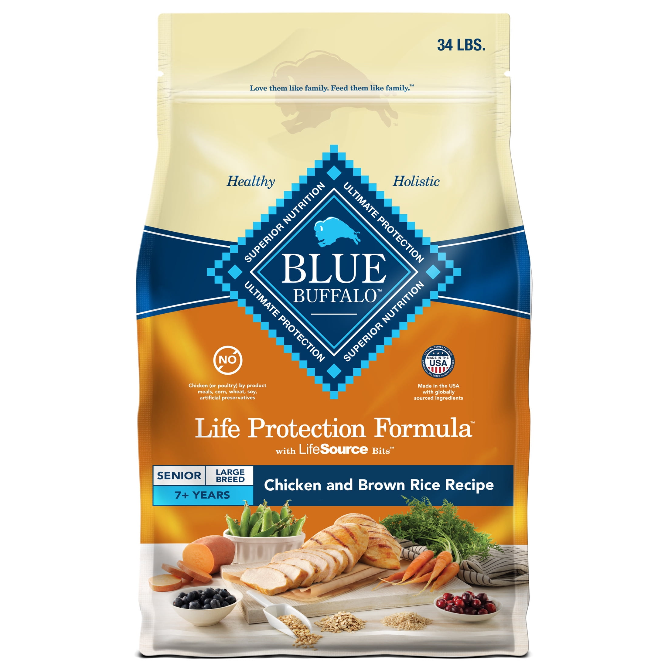 Free Shipping! Blue Buffalo Large Breed Senior Dog Food Chicken Rice 34 ...