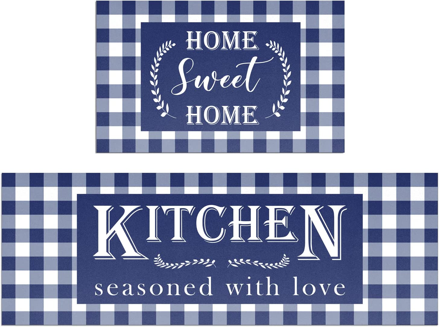 Blue Buffalo Plaid Kitchen Mat Set of 2 Non Slip Thick Kitchen Rugs and ...