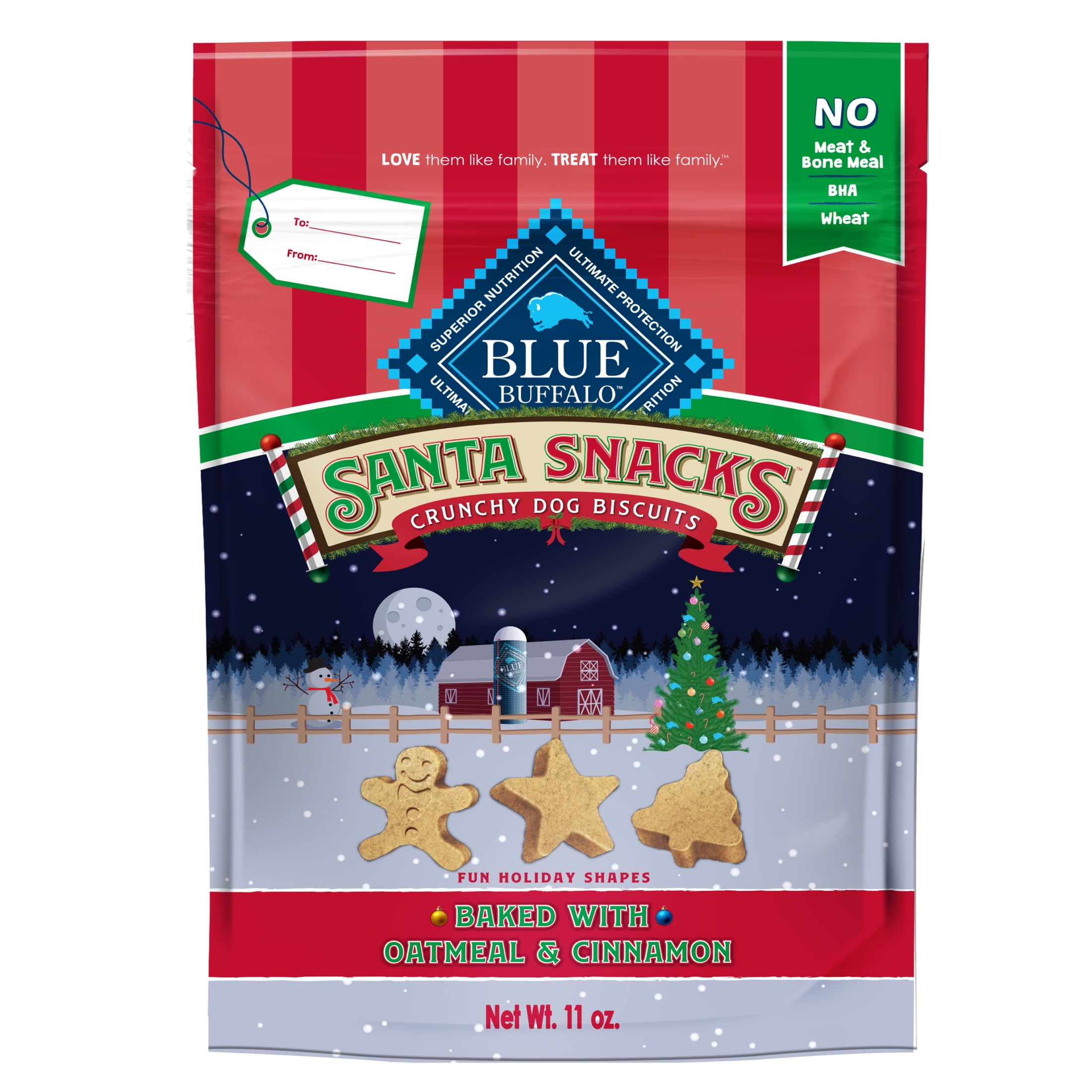 Blue Buffalo Santa Snacks Crunchy Dog Biscuits, Oven-Baked, Oatmeal ...