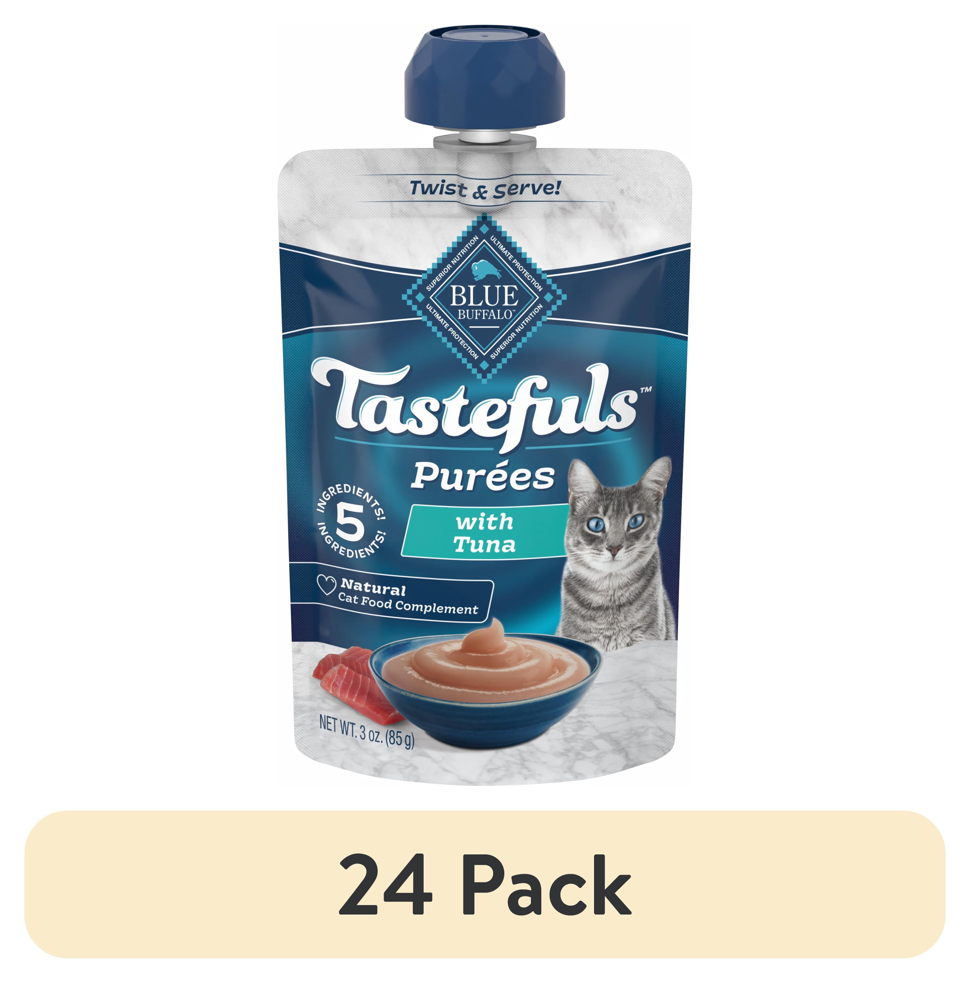 (24 pack) Blue Buffalo Tastefuls Adult Cat Natural Purees, Tuna 3-oz ...