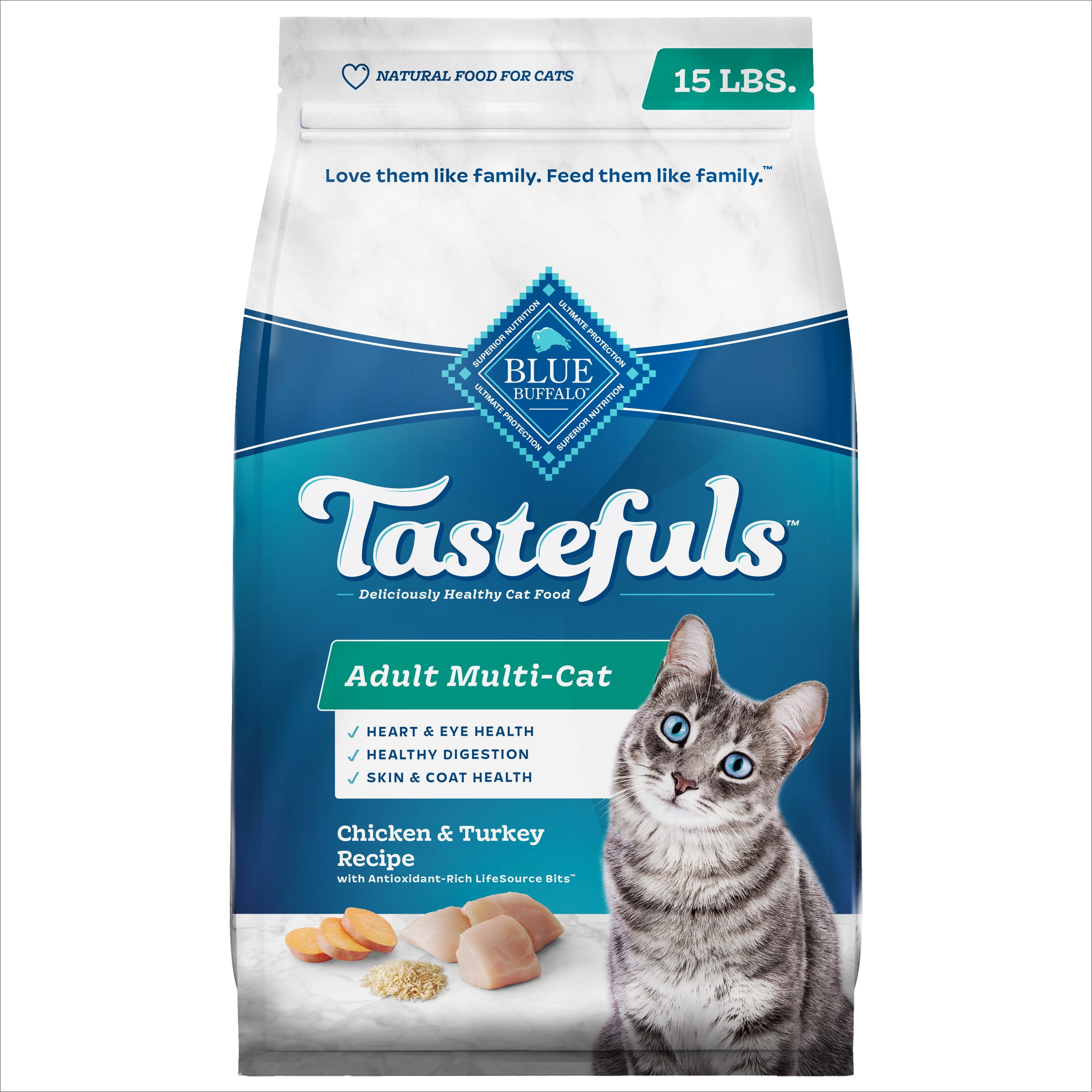 Blue Buffalo Tastefuls Dry Cat Food, Multi-Cat, Chicken and Turkey, 15 ...