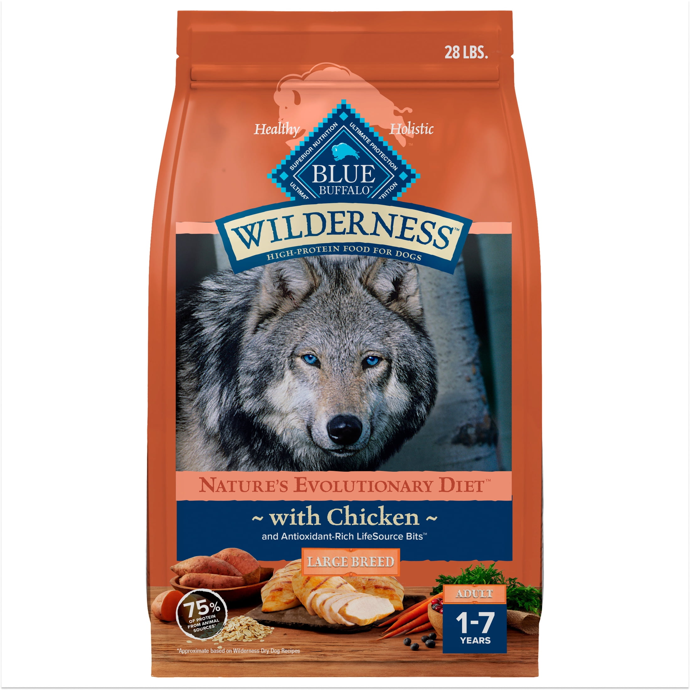 Free Shipping! Blue Buffalo Large Breed Dry Dog Food Chicken Recipe 28 ...