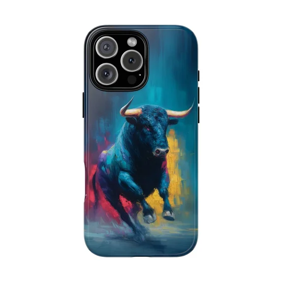 Blue Bull Abstract Animal Strength Dynamic Energy Art for iPhone 17 16 ...