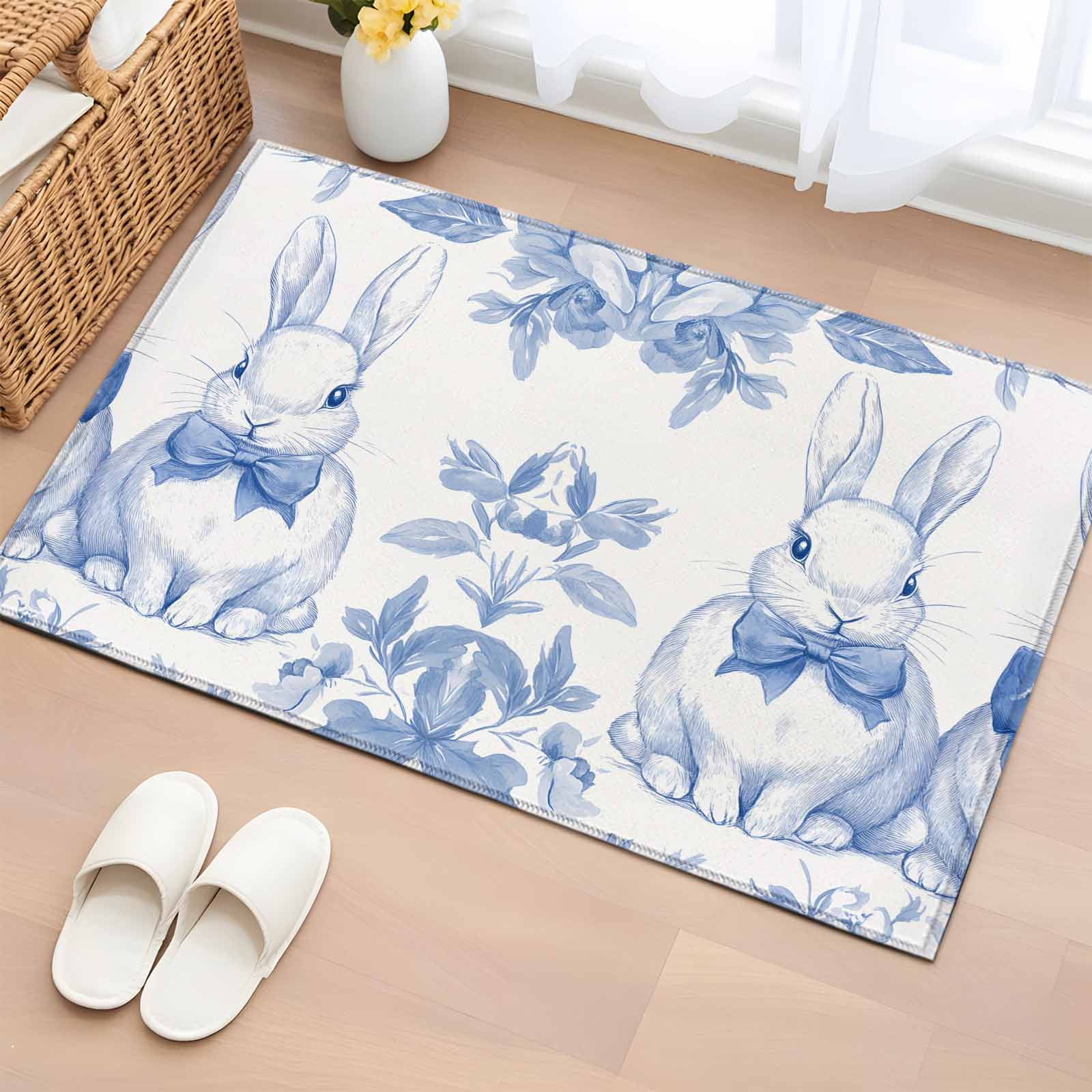 Blue Bunny Easter Bathroom Mats 2x3 FT, Non Slip Small Kitchen Mat ...
