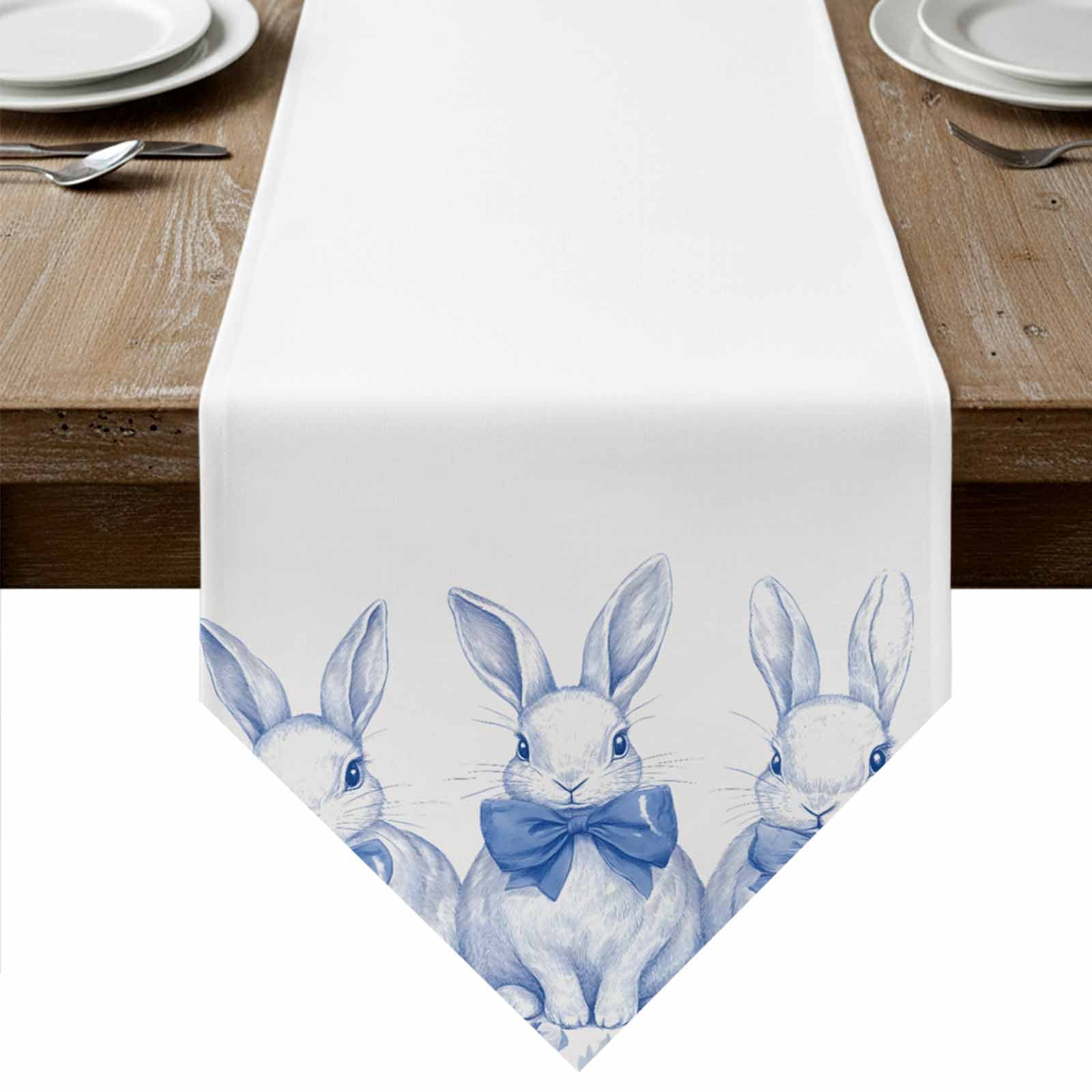 Blue Bunny Easter Table Runner Linen Burlap Table Runner 90 Inches Long ...