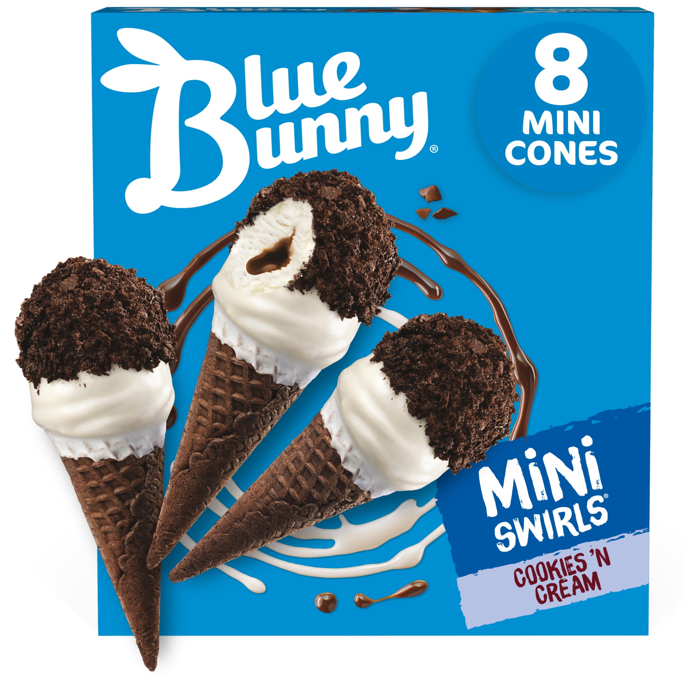Blue Bunny Mini Swirls Cookies and Cream Cones 18.4 fl oz 8 Pack Frozen ...
