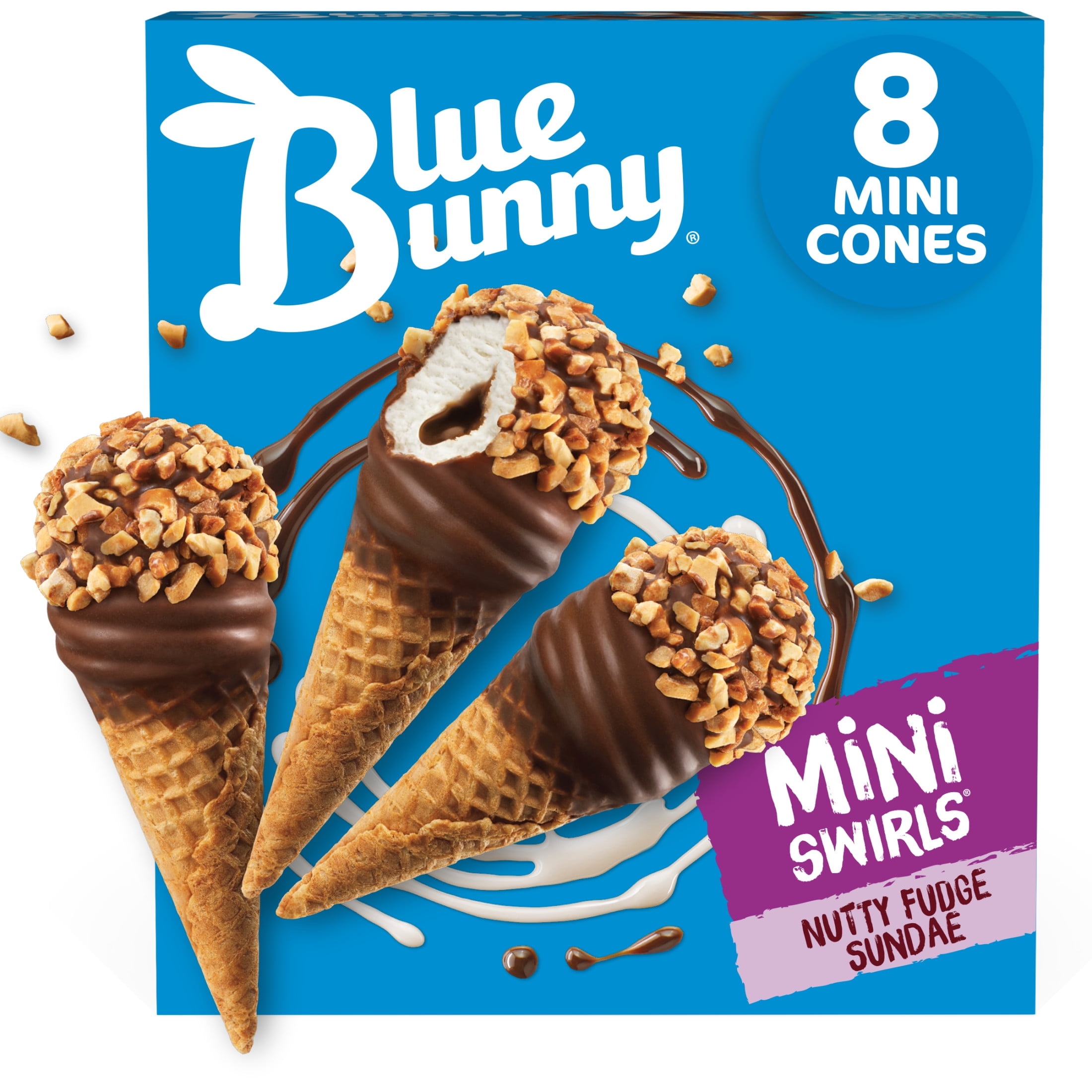 Blue Bunny Mini Swirls Nutty Fudge Sundae with Chocolate Flavored ...