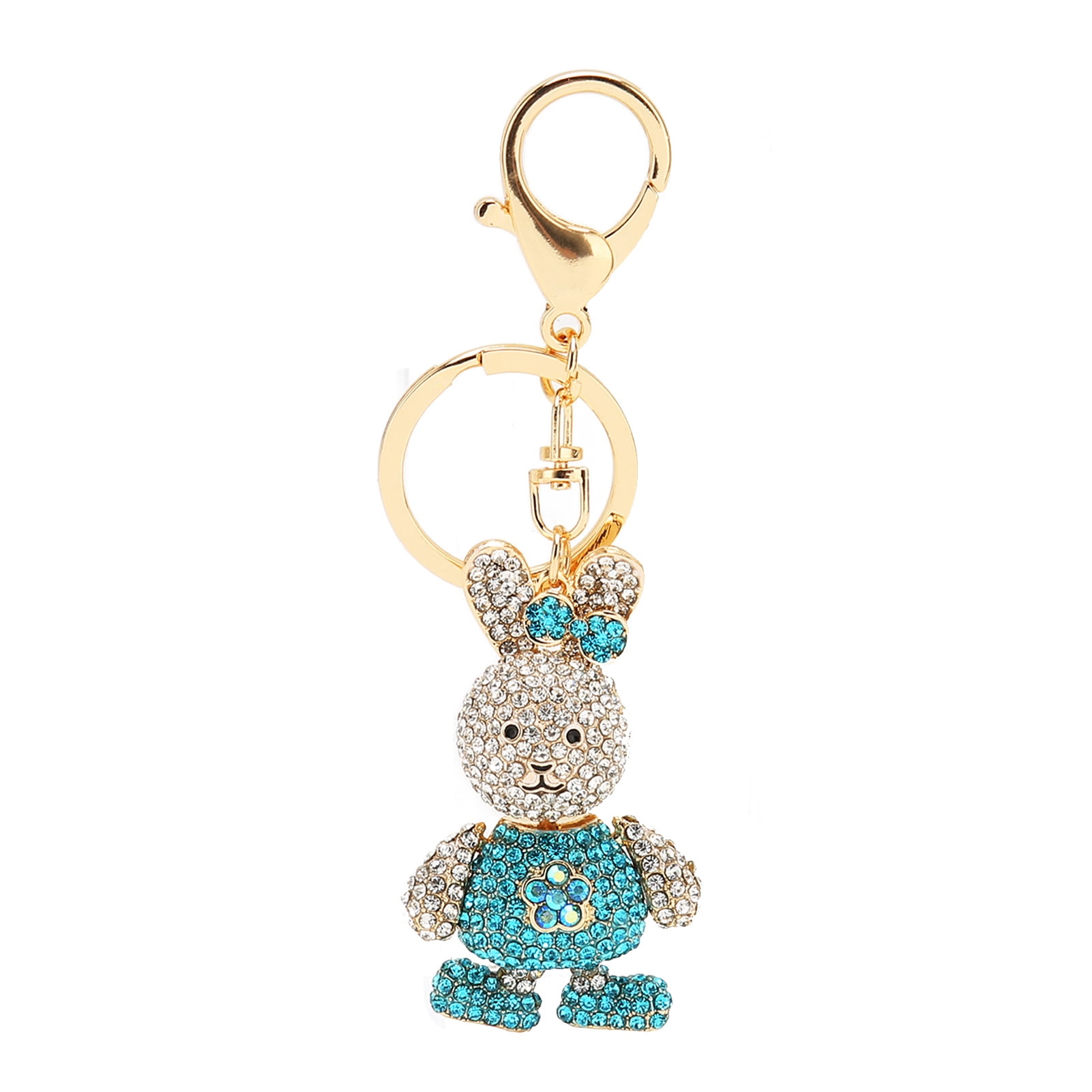 Blue Bunny Shaped Pendant Keychain Women Zinc Alloy Cute Rhinestone Key ...