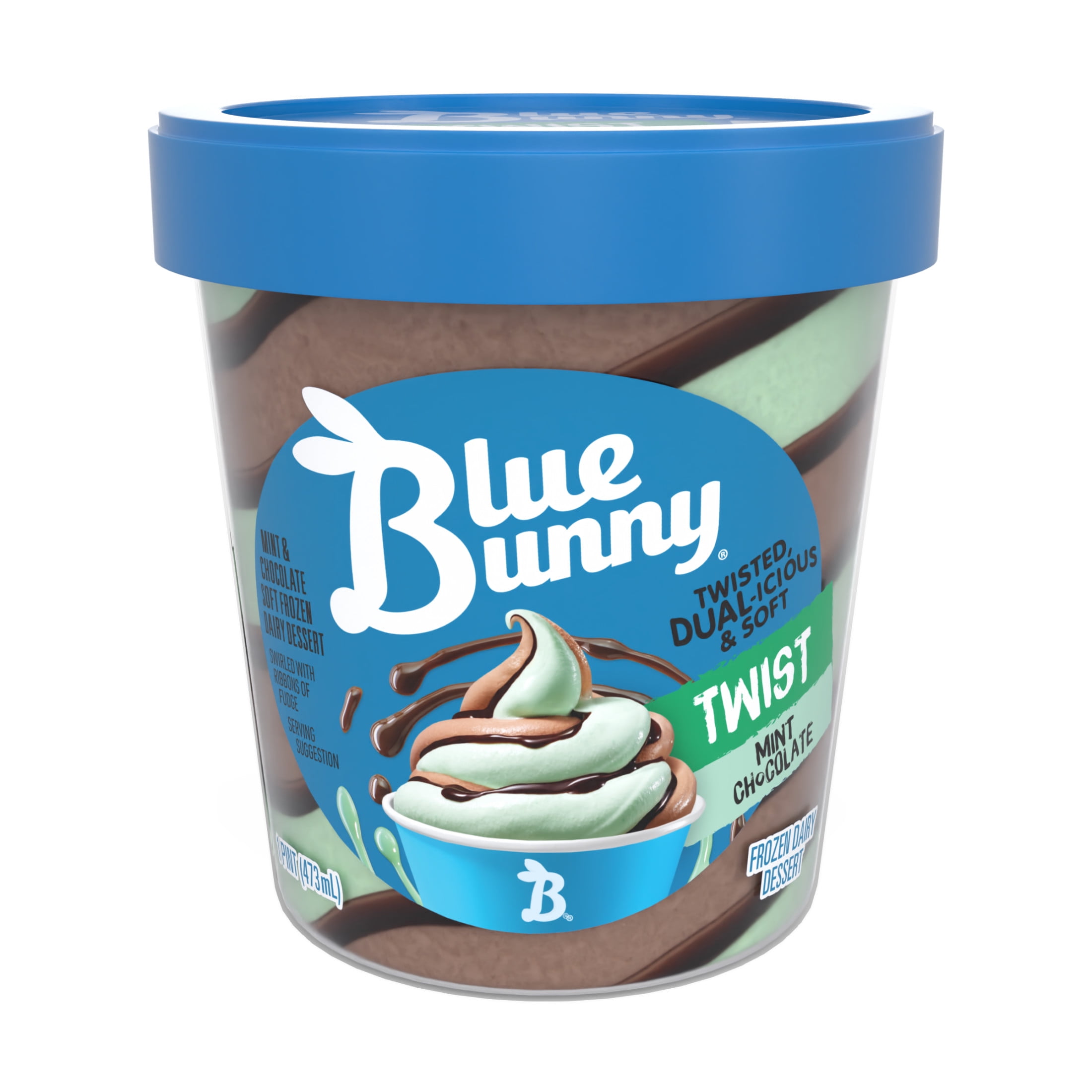 Blue Bunny Twist Mint Chocolate Swirl Frozen Dessert, 16 fl oz Pint ...