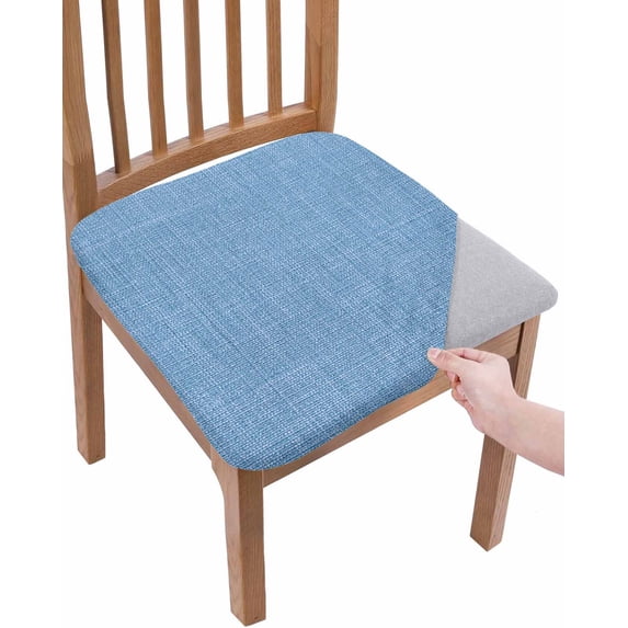 Blue Burlap Texture Chair Seat Covers for Dining Room Stretch Chair ...