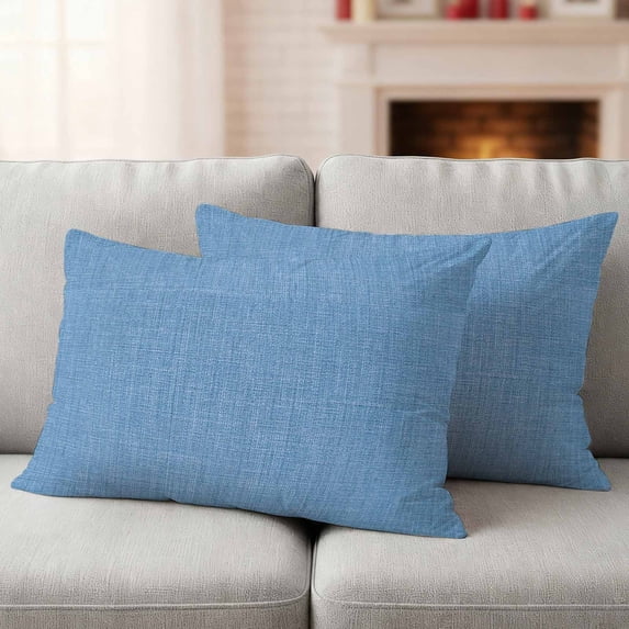 Blue Burlap Texture Outdoor Waterproof Throw Pillow Covers 20x12 Set of ...
