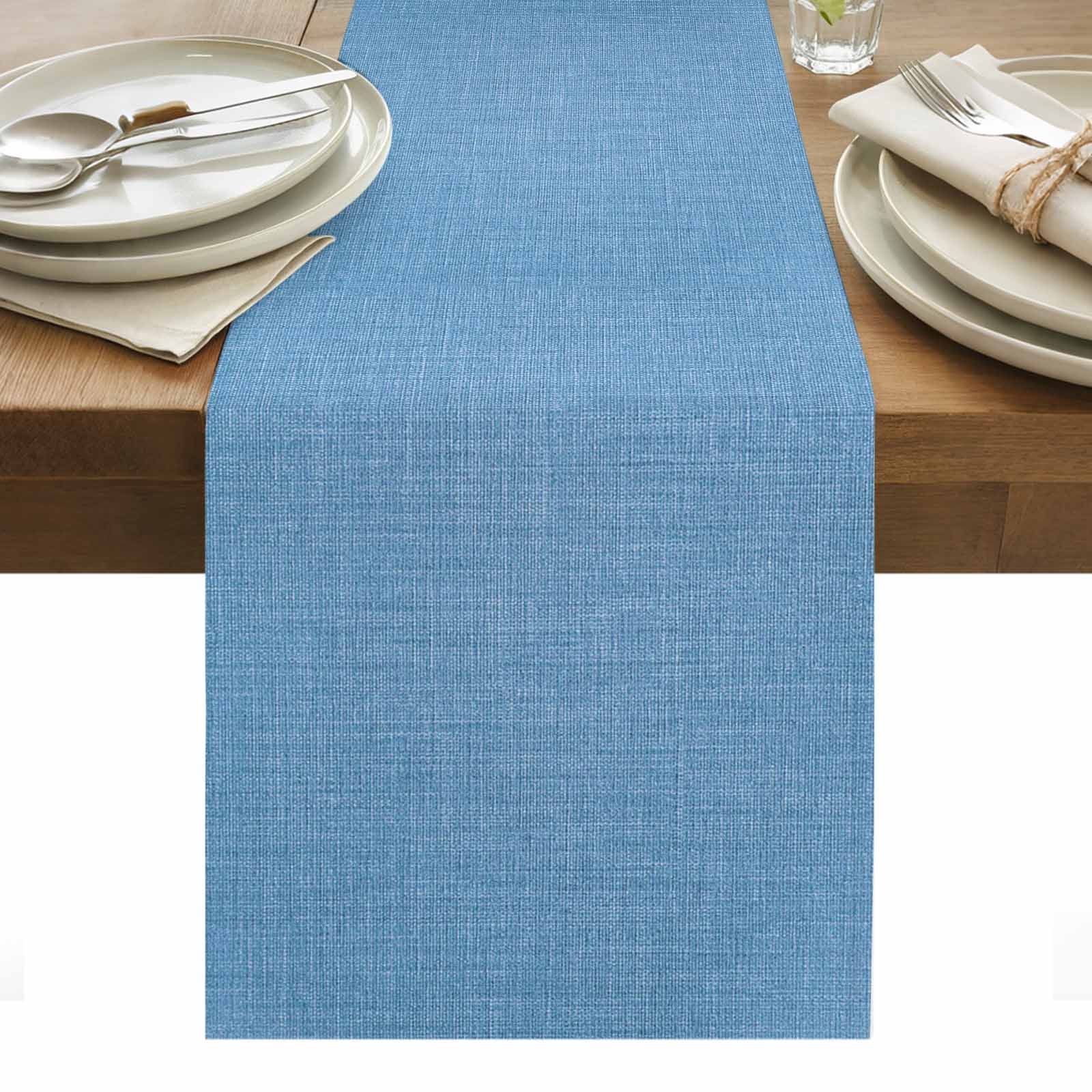 Blue Burlap Texture Table Runner - 48 Inch Long, Kitchen Dining Table ...